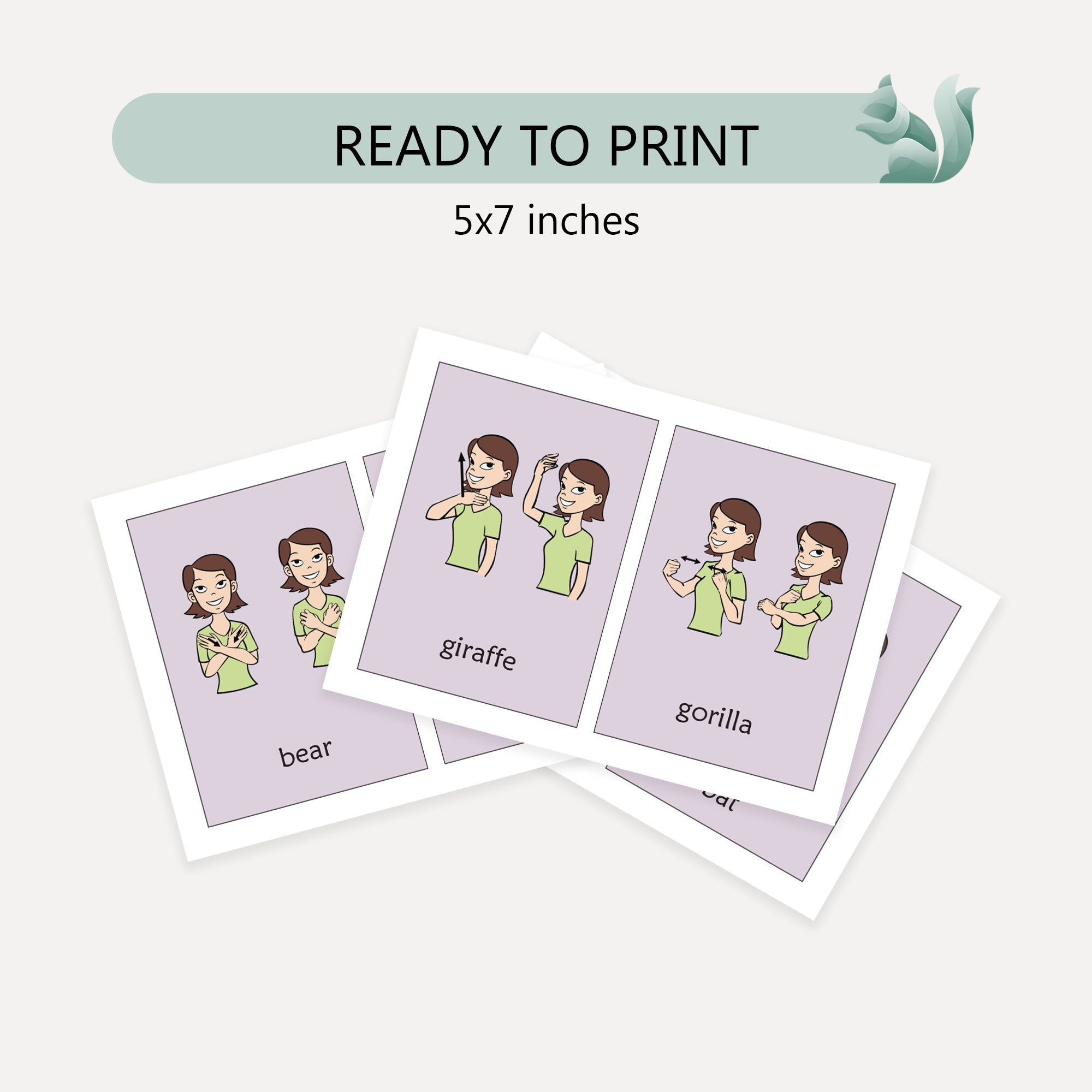 Baby Sign Language Animals Flash Cards, American Sign Language Wild ...