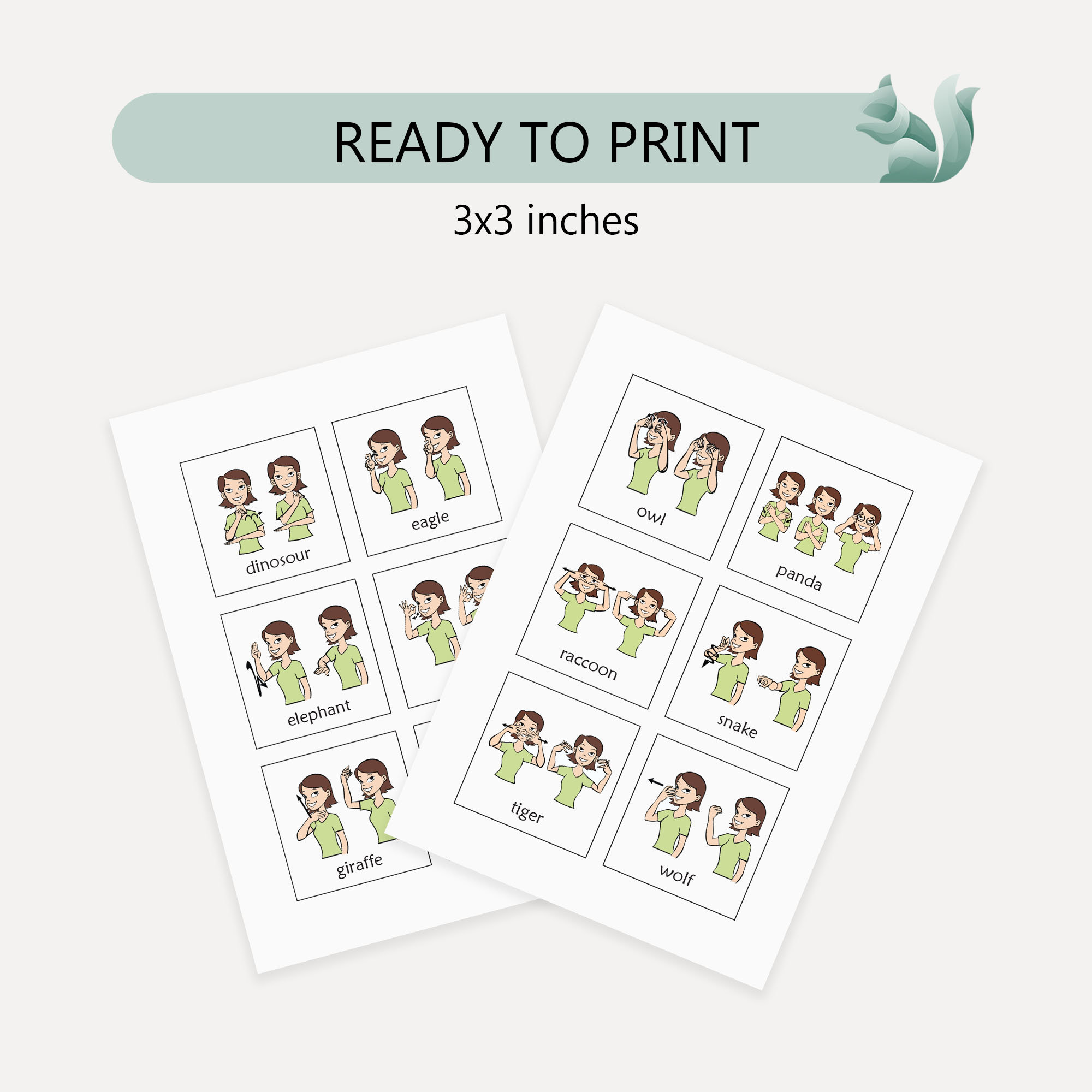 Wild Animals Sign Language Flash Cards, American Sign Language Animals ...