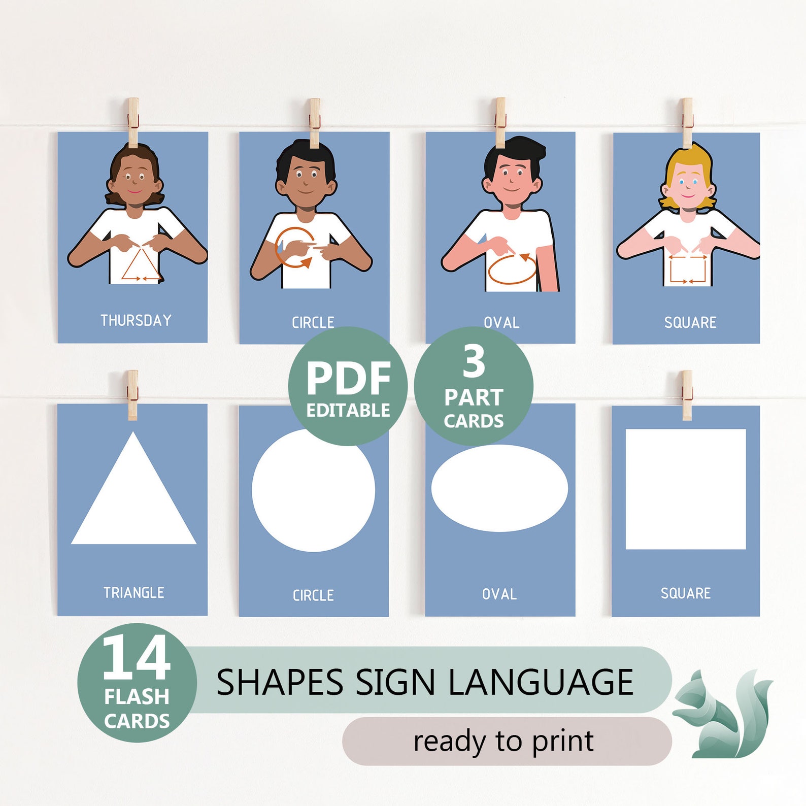 ASL SHAPES Flash Cards, American Sign Language 14 Shapes Flashcards ...