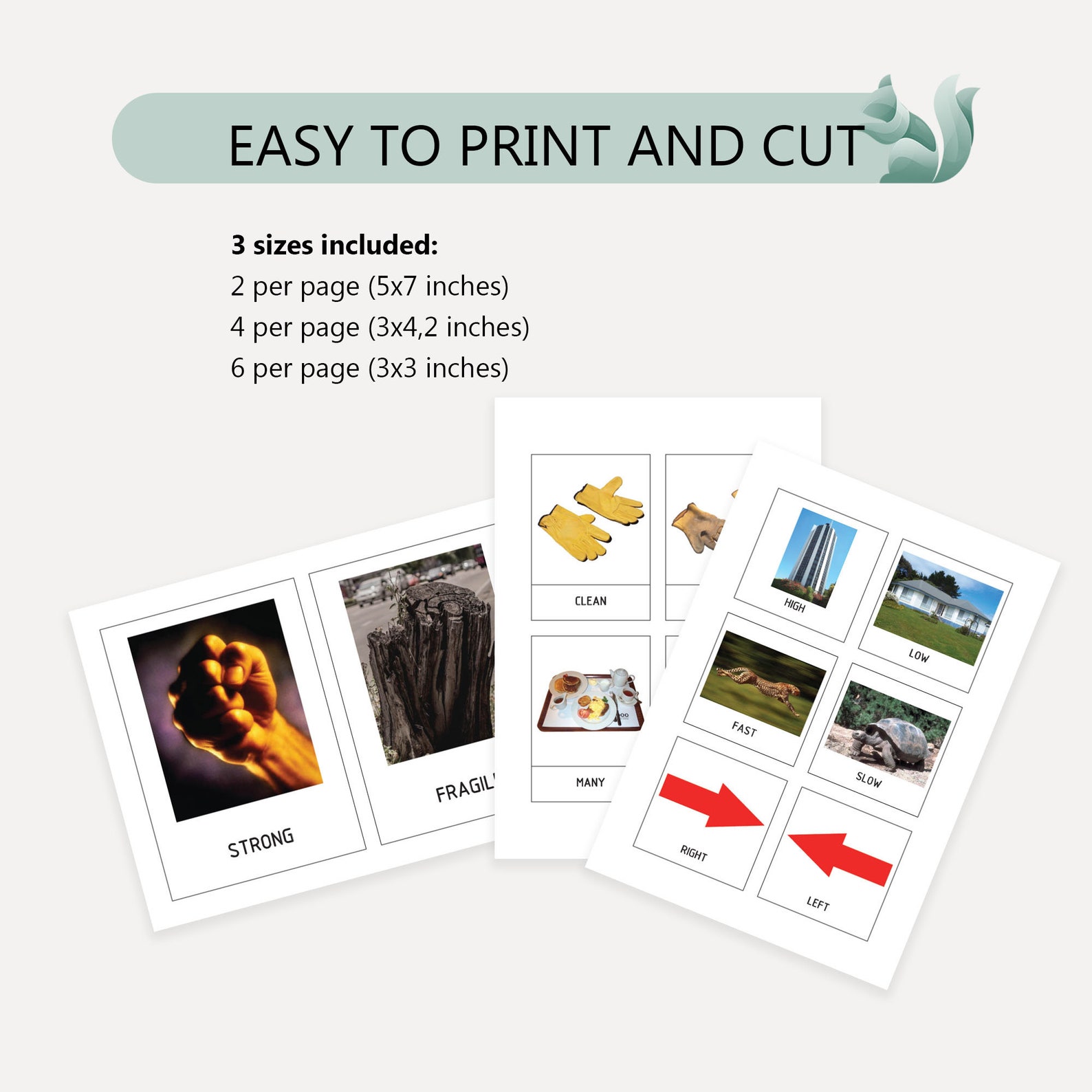 Opposites Flash Cards With Real Images – Montessori 3-part Cards (PDF ...