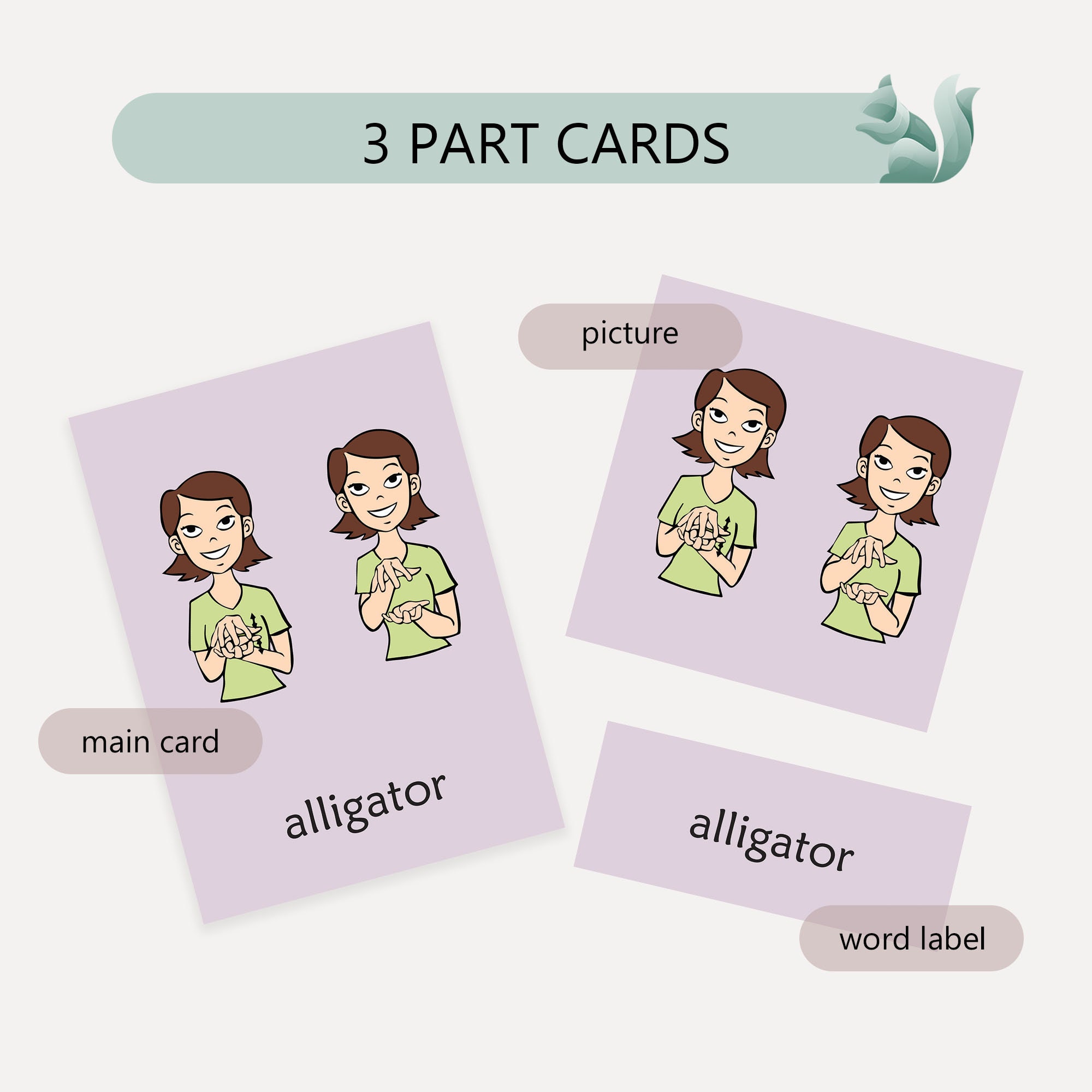 Baby Sign Language Animals Flash Cards, American Sign Language Wild ...