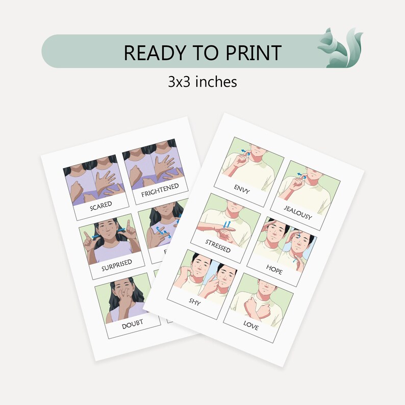 ASL Emotion Flashcards, American Sign Language Feelings Cards, Therapy ...
