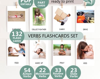 VERB FLASHCARDS With Real Images -132 Verbs Flash Cards - Action ...