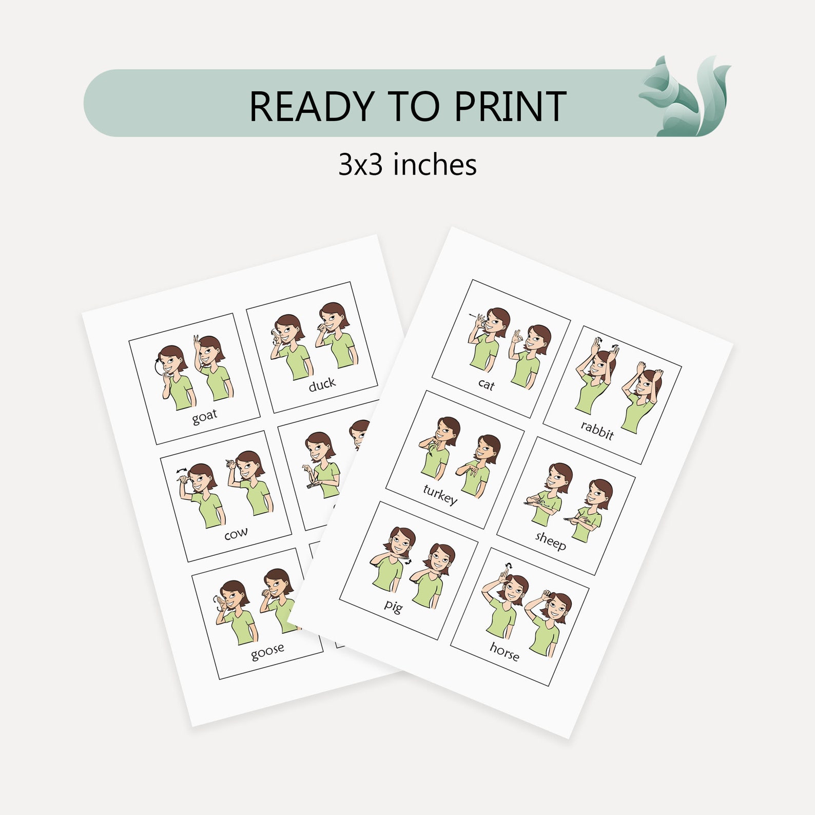 Farm Animals Sign Language American Sign Language Animals - Etsy