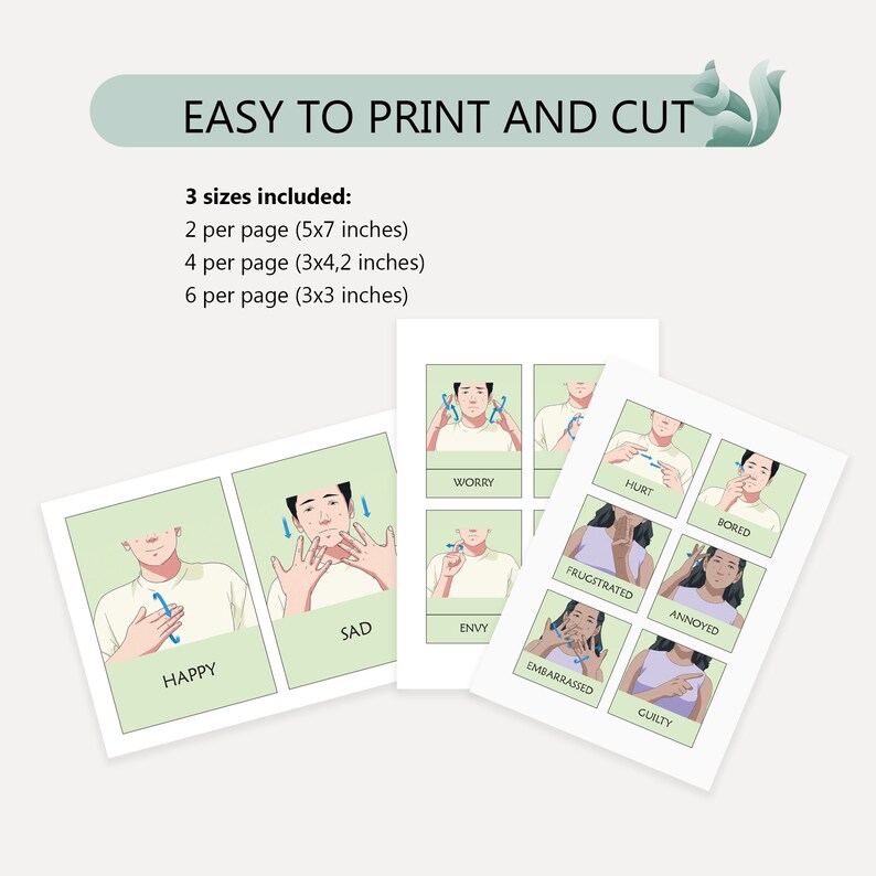 ASL Feelings Cards, American Sign Language Emotions Charts, Therapy ...
