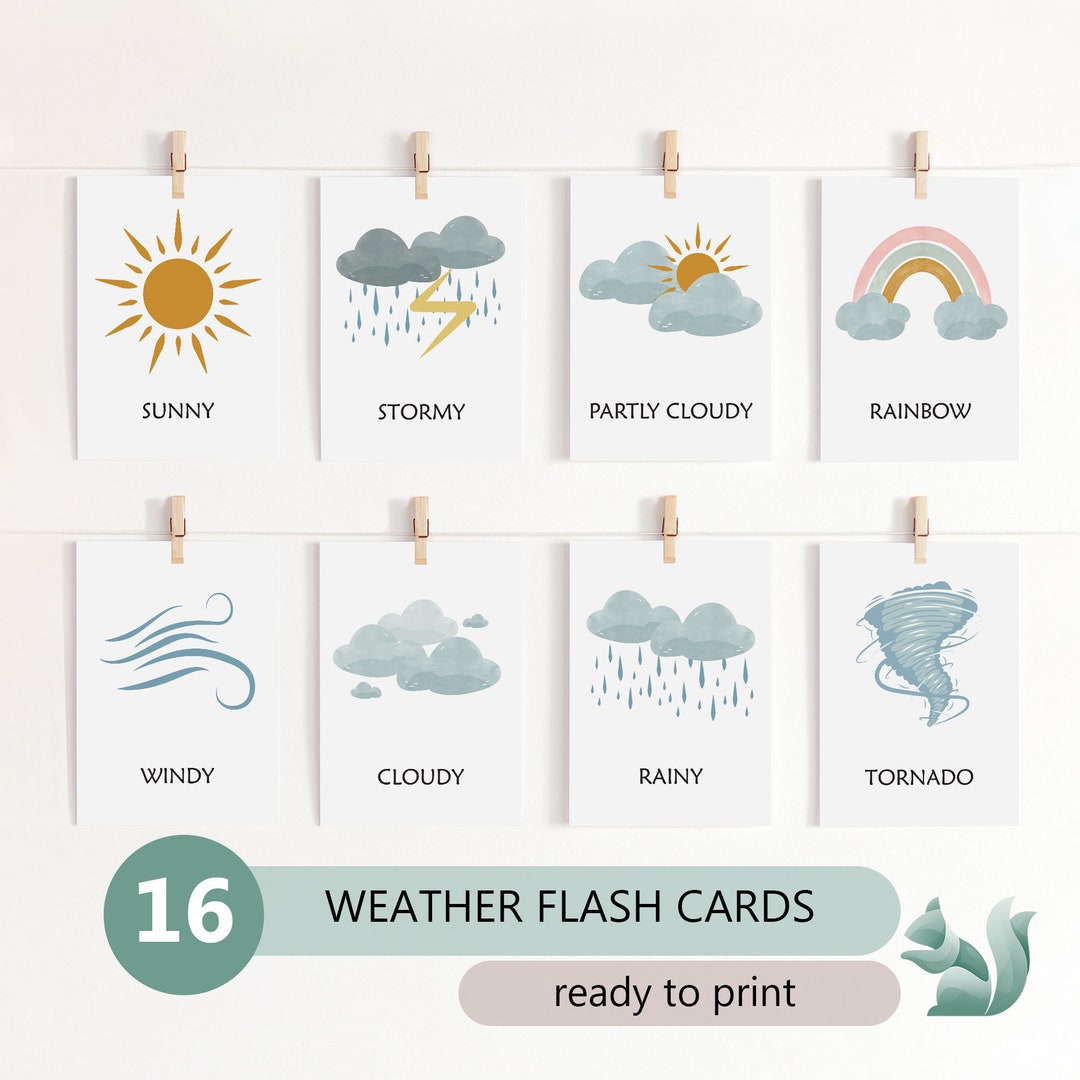 Weather Flash Cards, Weather Recognition Flashcards, Montessori and ...