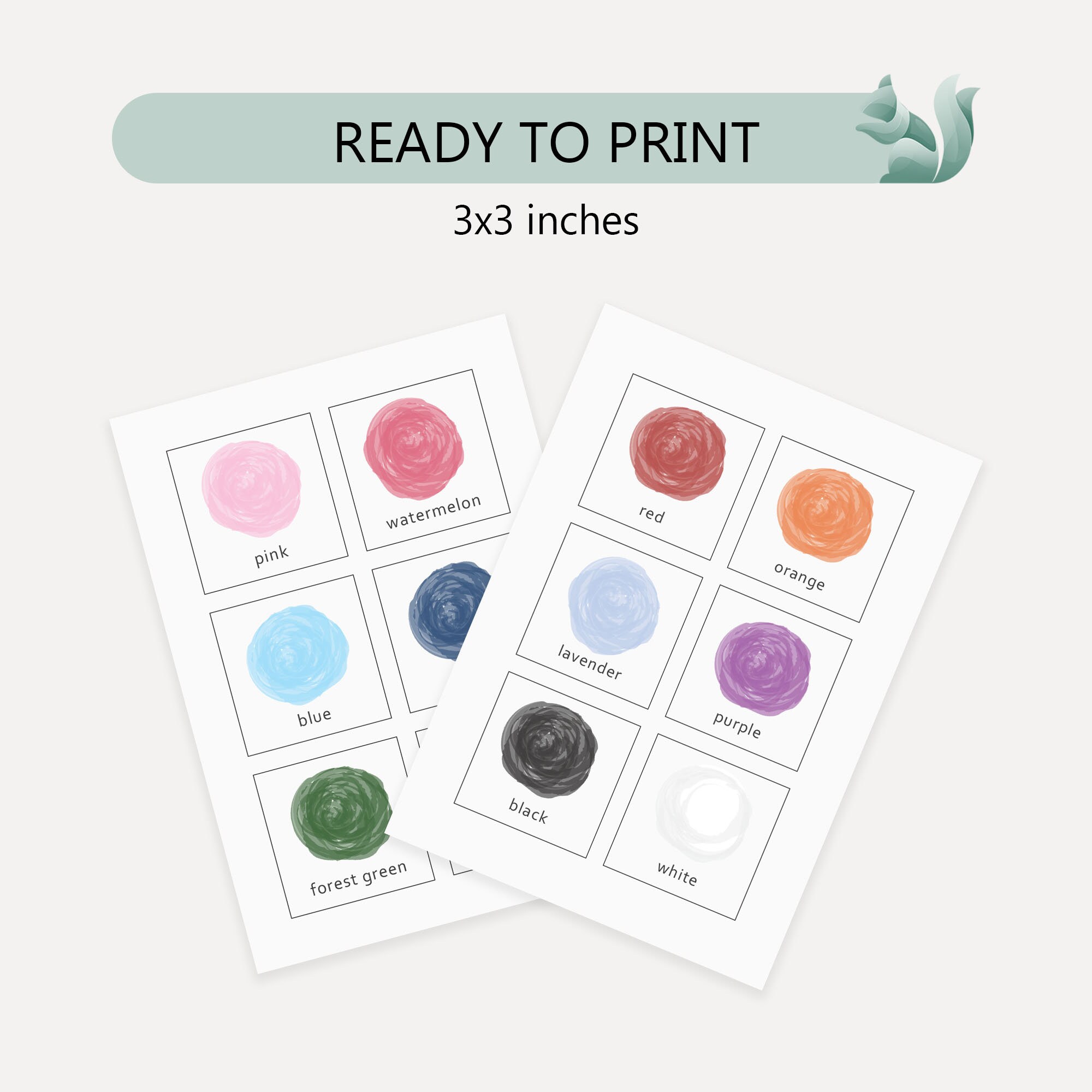 20 Color Cards, Montessori Flashcards, Pre-school Cards, Montessori ...