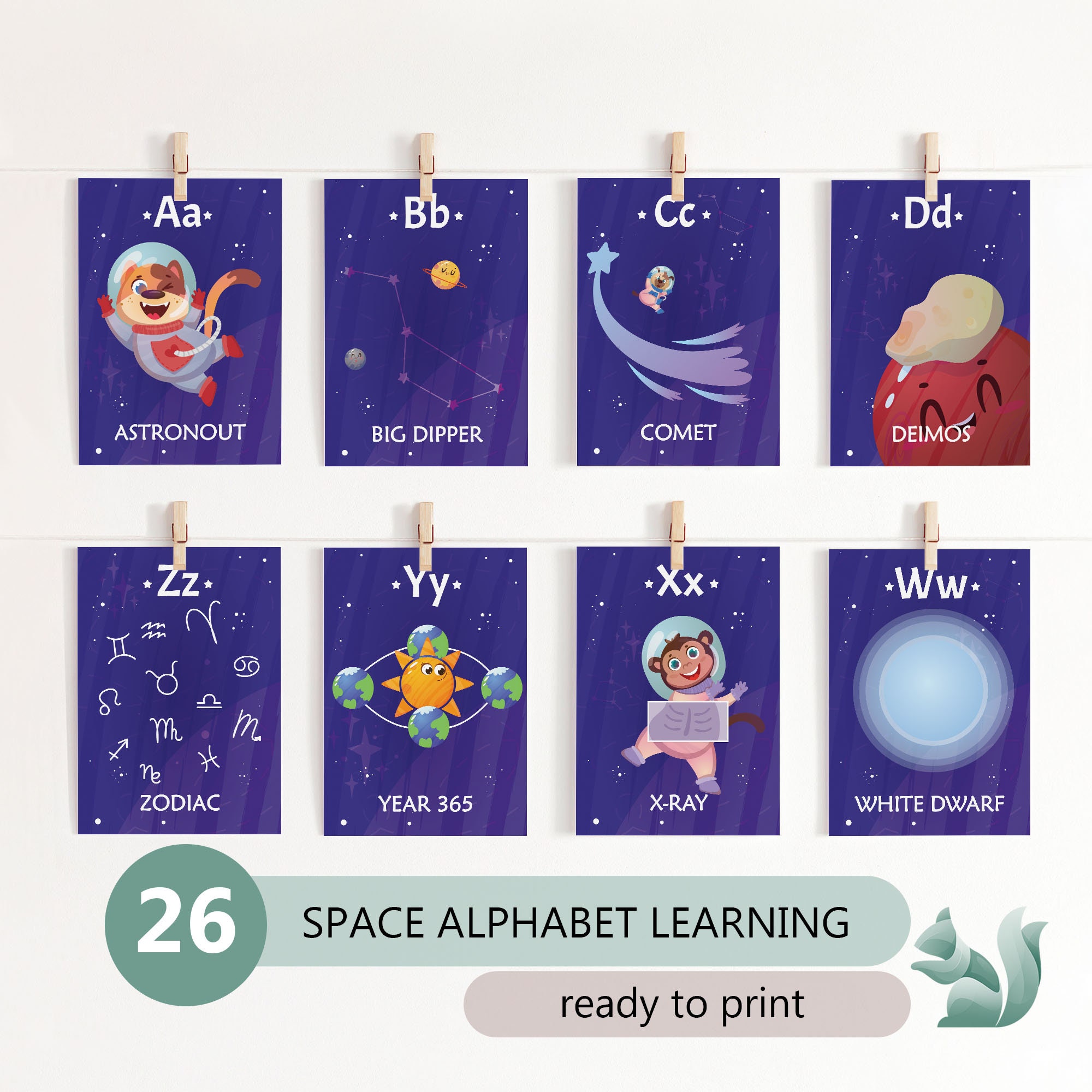Alphabet Flash Cards, Boys ABC Space Flashcards, Montessori and Toddler ...