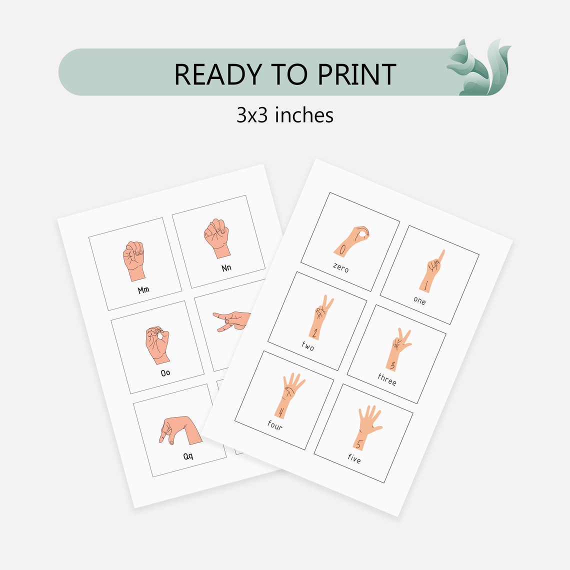 ASL Alphabet - Numbers Flashcards Set of 2, American Sign Language ABC ...