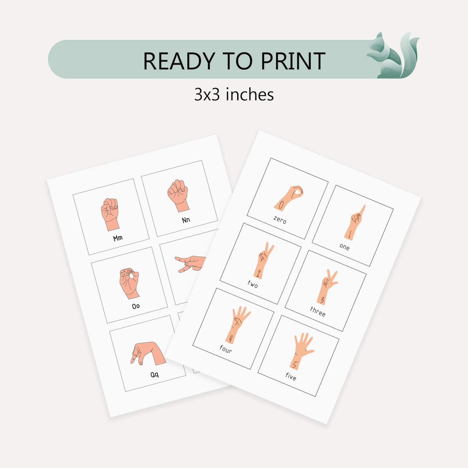 ASL Alphabet - Numbers Flashcards Set of 2, American Sign Language ABC ...