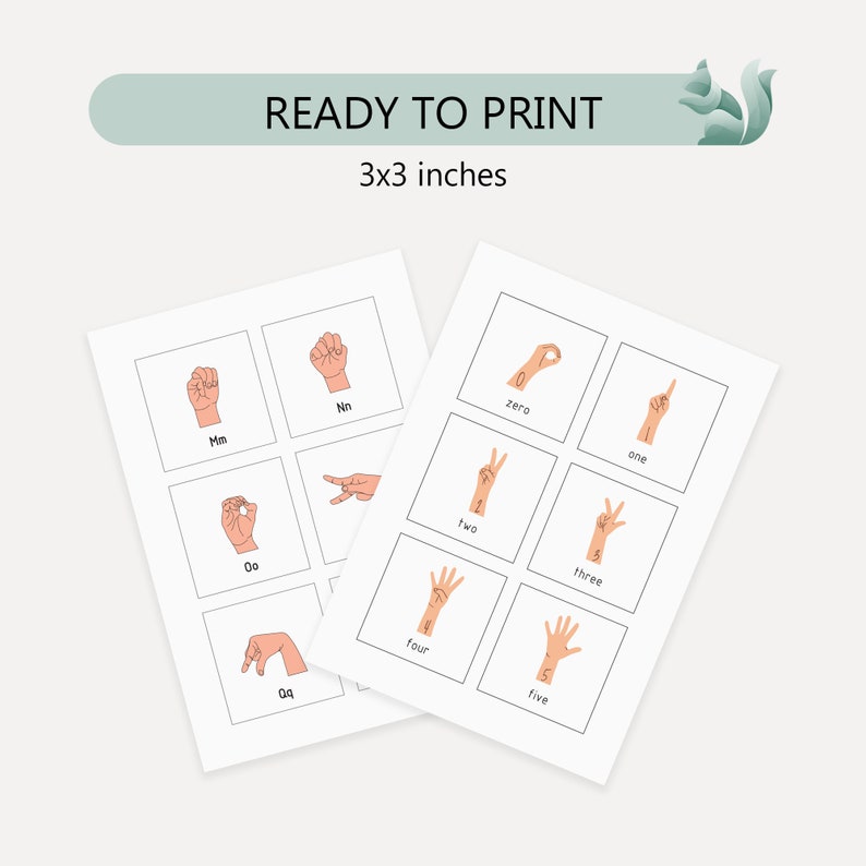 ASL Alphabet - Numbers Flashcards Set of 2, American Sign Language ABC ...