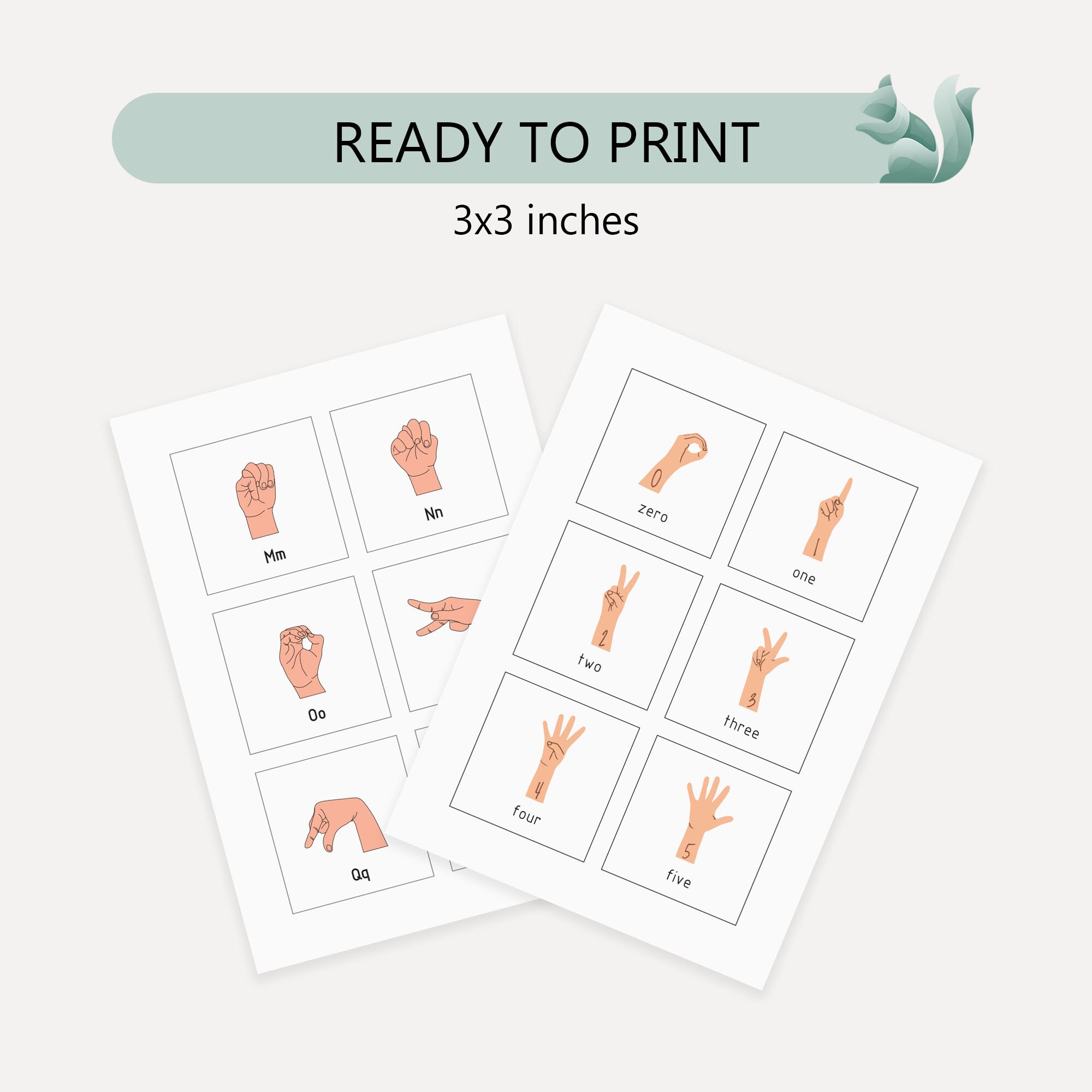 ASL Alphabet - Numbers Flashcards Set of 2, American Sign Language ABC ...