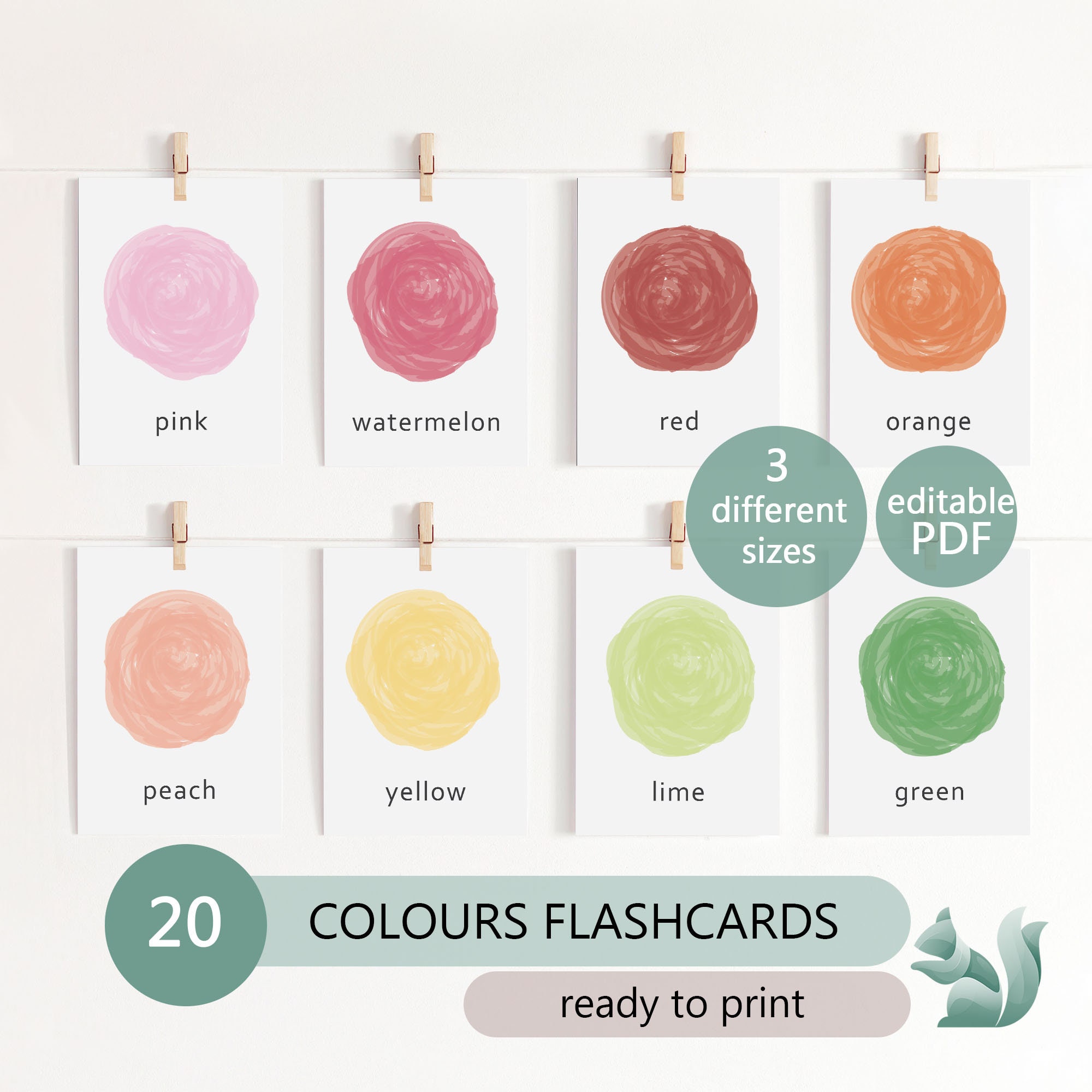 20 Color Cards, Montessori Flashcards, Pre-school Cards, Montessori ...