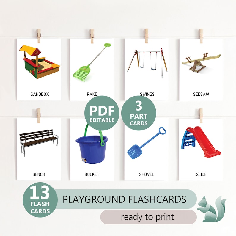 PLAYGROUND Real Images - 13 Printable Flash Cards, Montessori and ...