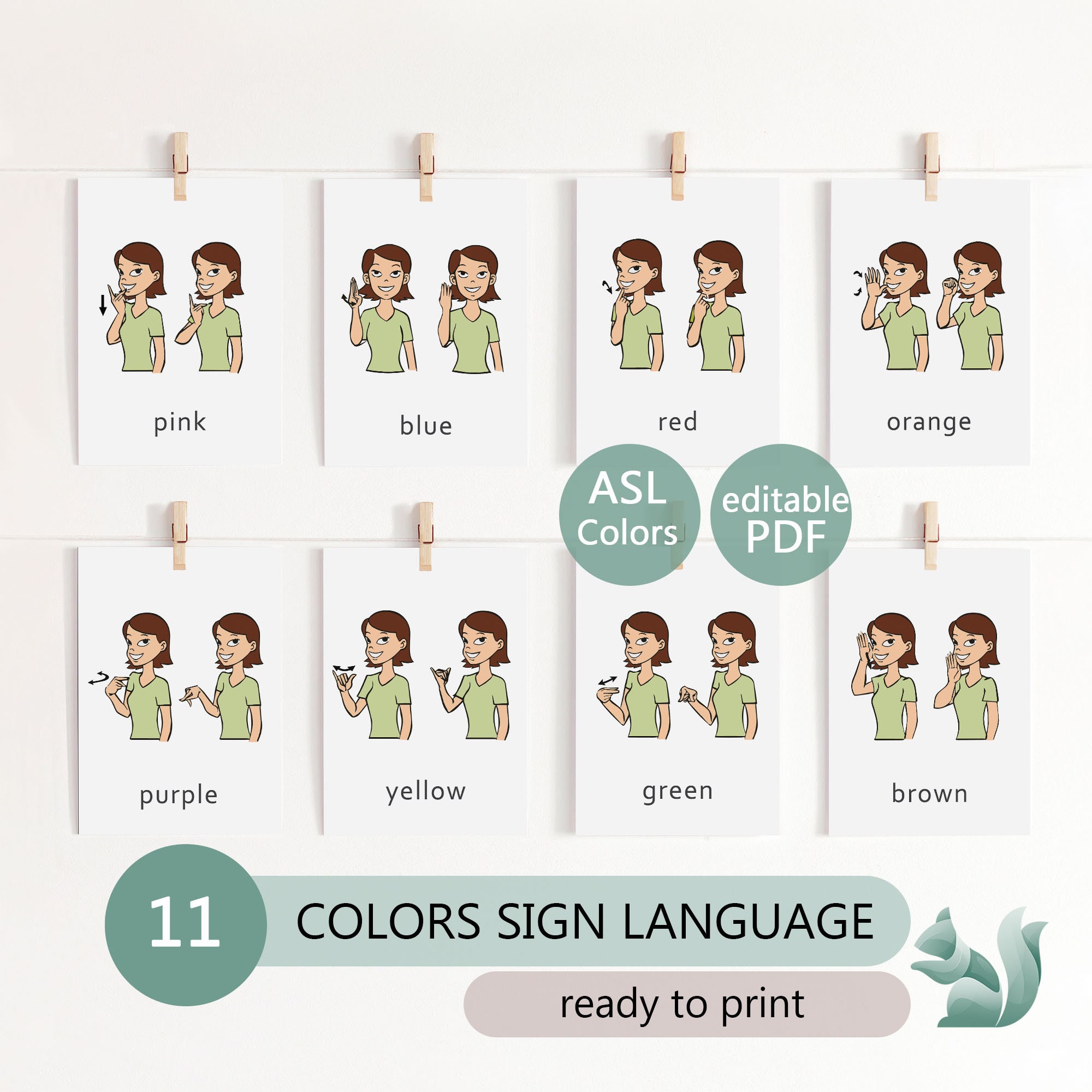 Colors Flashcards in American Sign Language, Educational ASL Colors ...