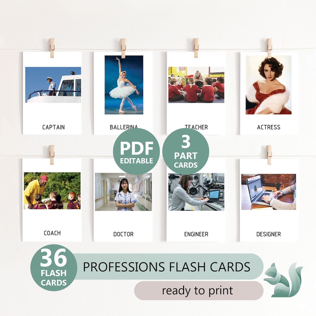 PROFESSIONS Flashcards With Real Images, Jobs Flash Cards, Nomenclature ...