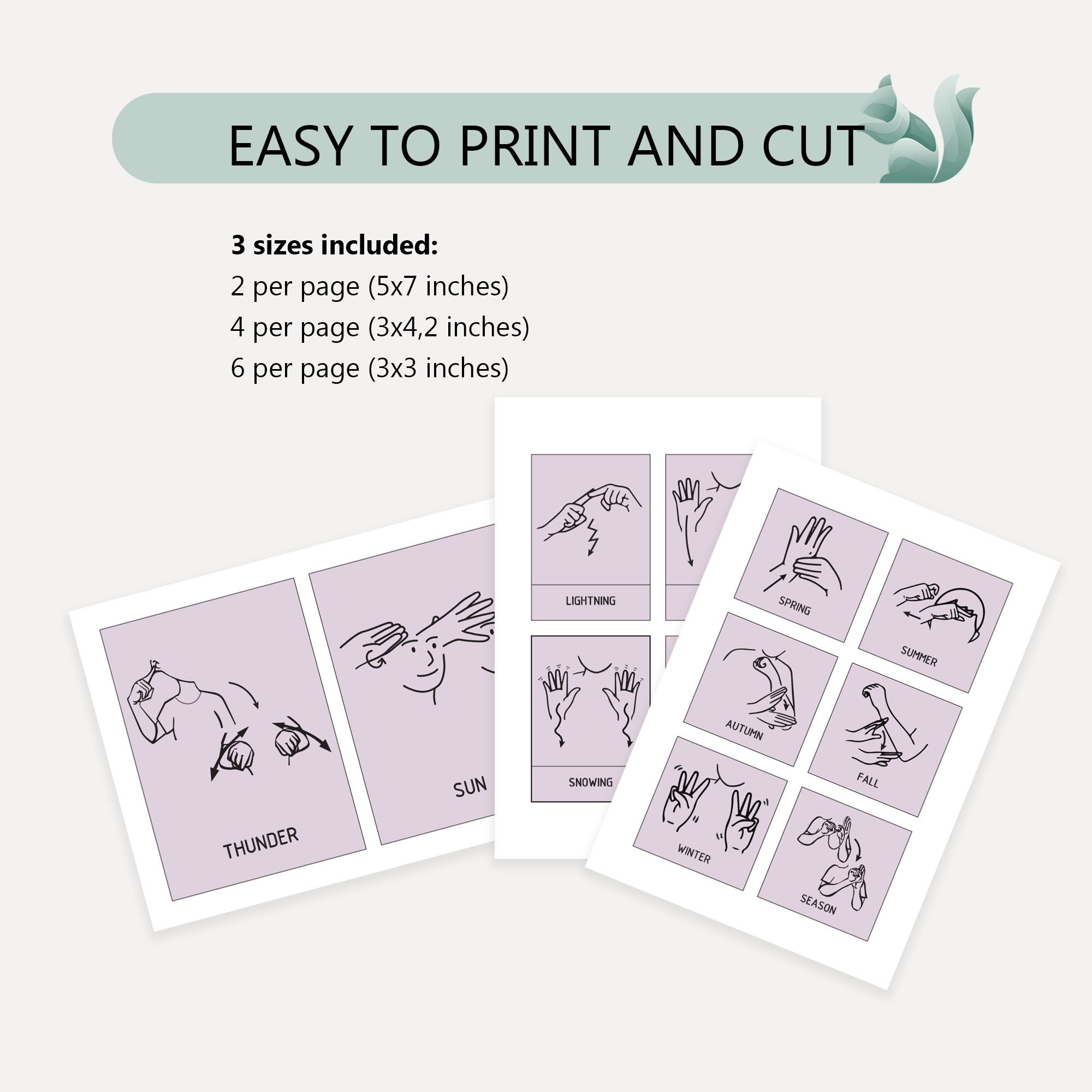 ASL Weather & Seasons Sign Language Flash Cards, American Sign Language ...