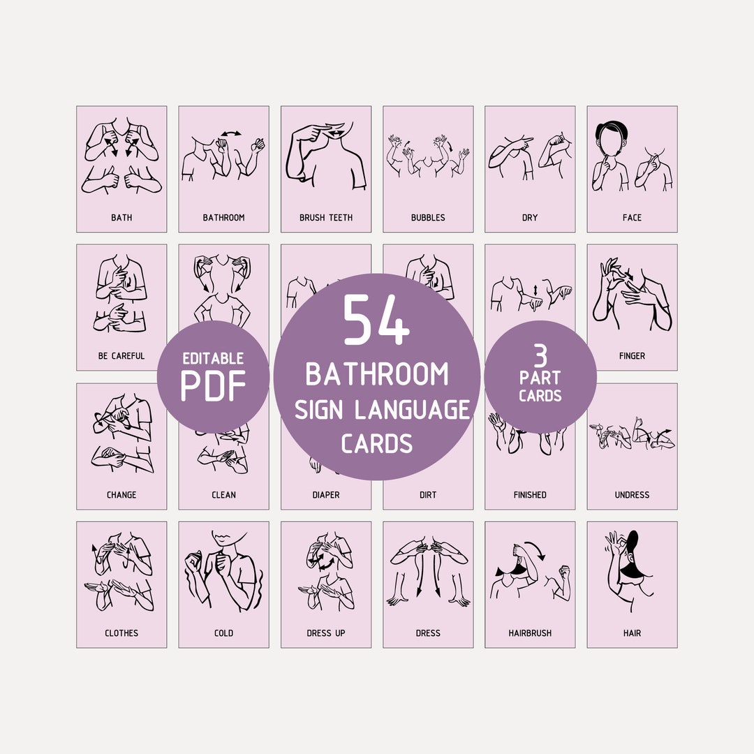 BATHROOM Sign Language Flashcards, American Sign Language Bedtime Words ...