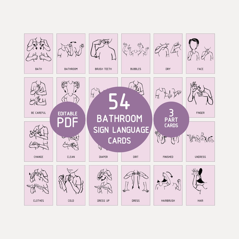 BATHROOM Sign Language Flashcards, American Sign Language Bedtime Words ...