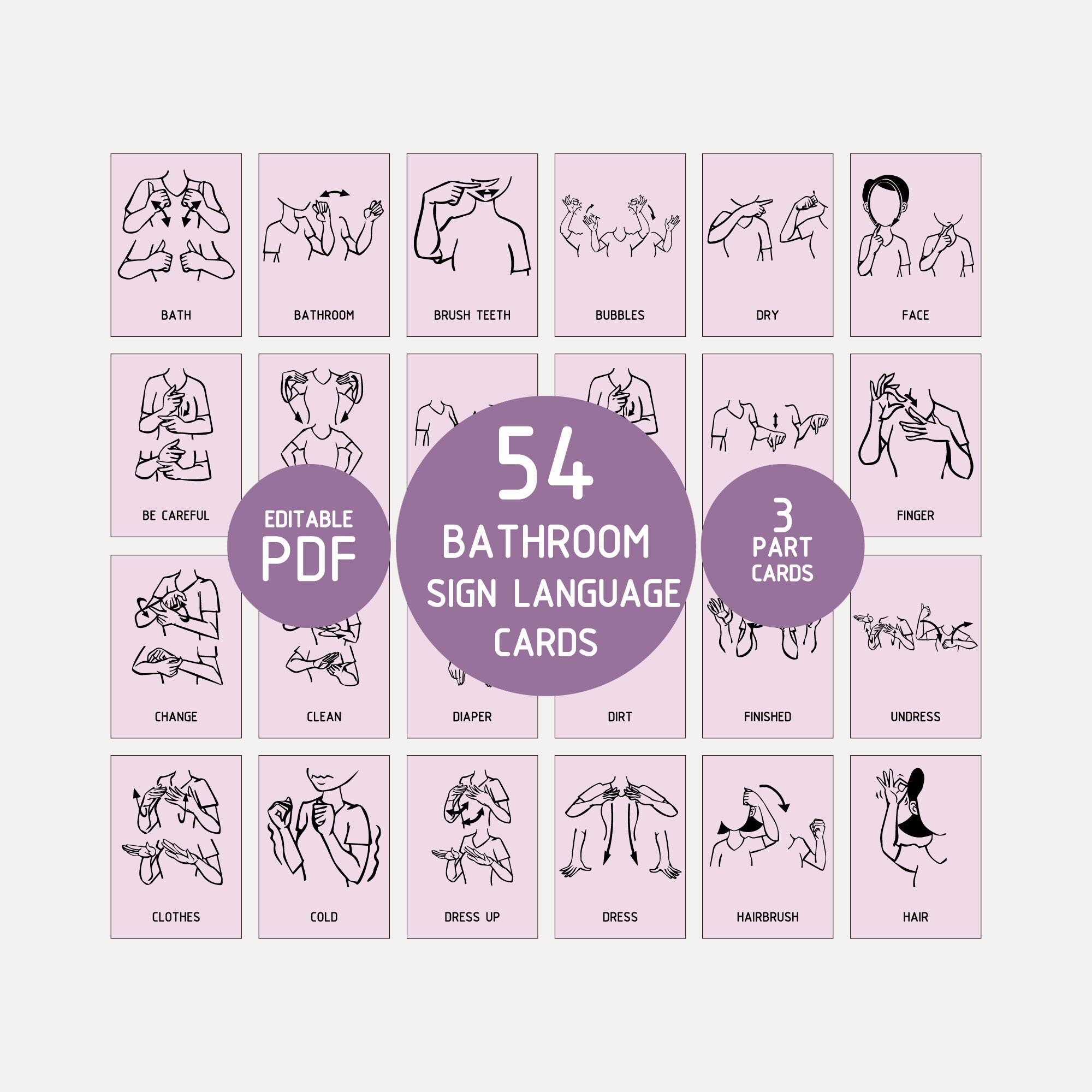 BATHROOM Sign Language Flashcards, American Sign Language Bedtime Words ...