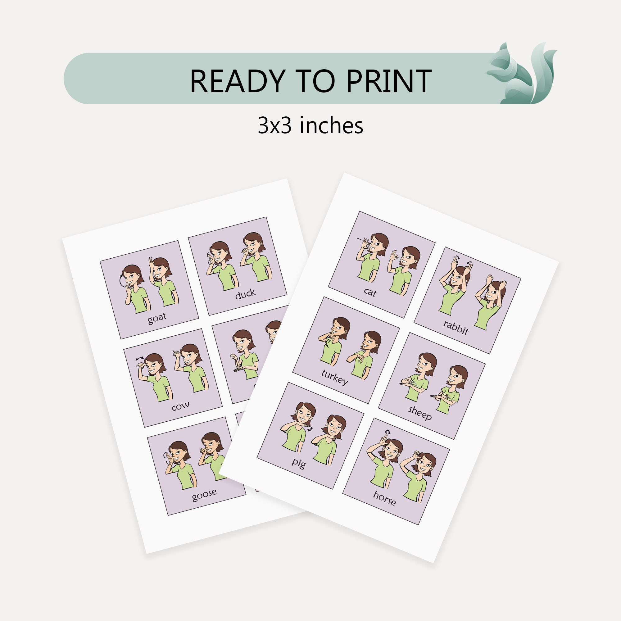 Farm Animals Sign Language Flashcards, American Sign Language Animals ...