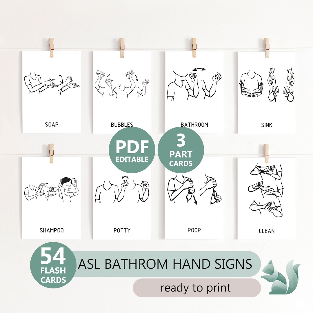 ASL BATHROOM Words, American Sign Language Bathroom Signs, Bathroom ...
