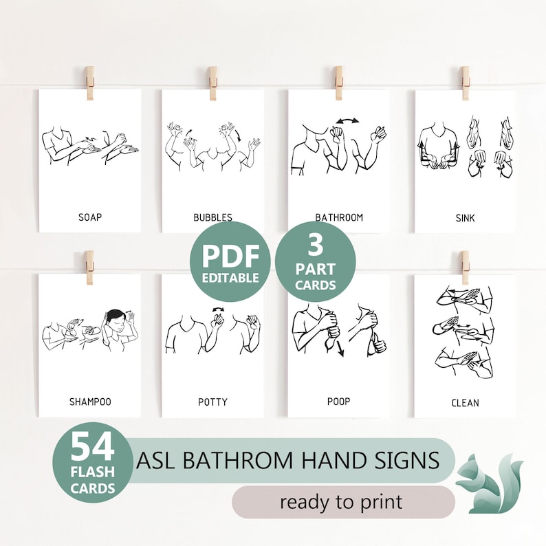 ASL BATHROOM Routines, American Sign Language Bathroom Signs, Bathroom ...