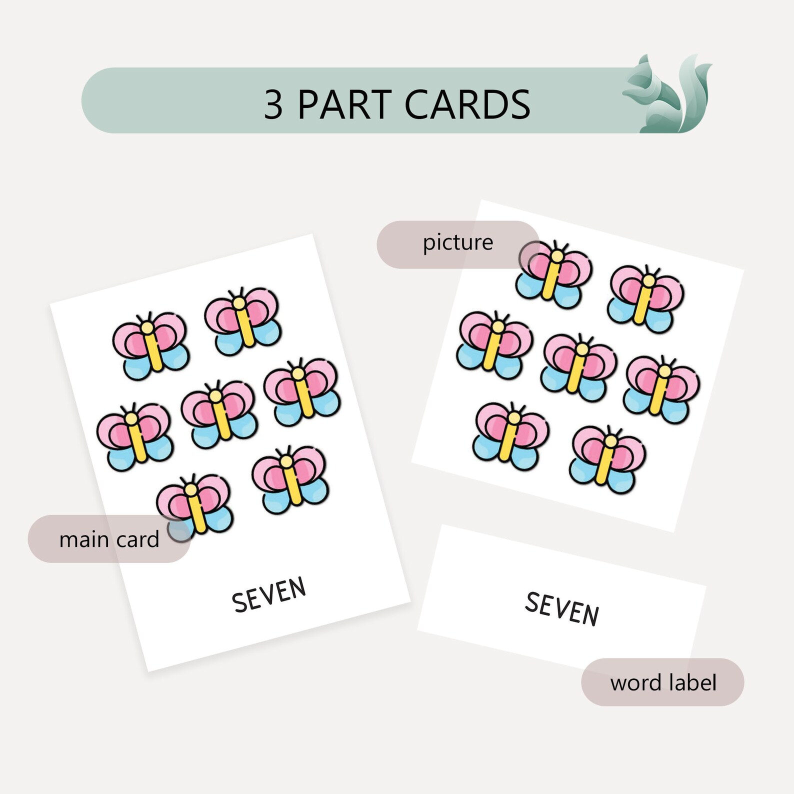 NUMBERS & COUNTING Flahcards -30 Editable Math Flash Cards Set, 3 Part ...