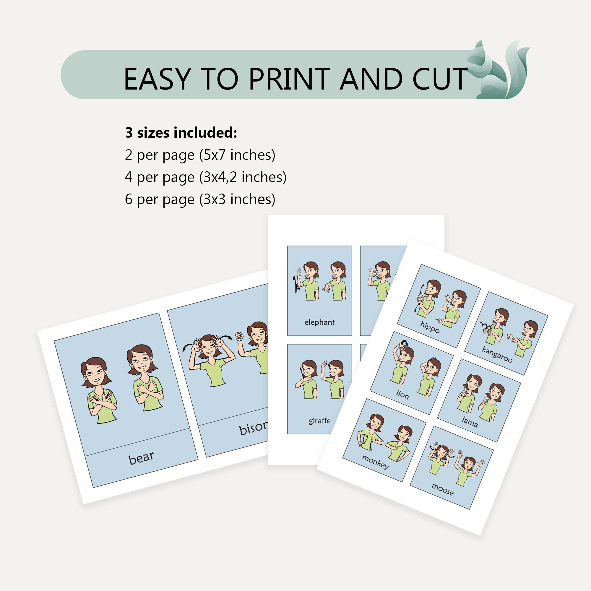 ASL Forest Animals Chart, American Sign Language Wild Animals ...