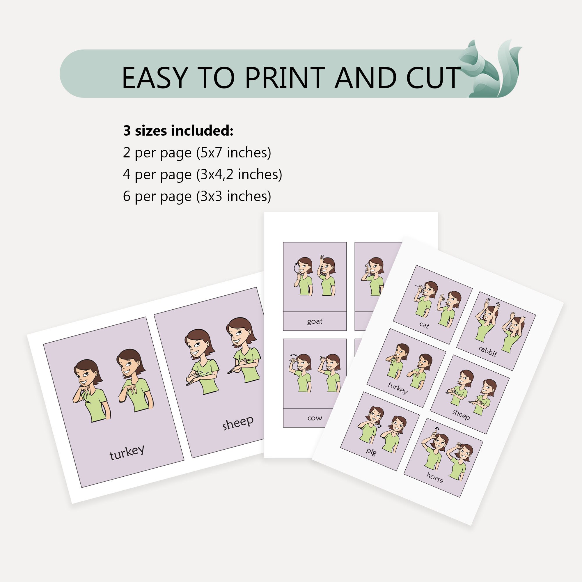 Farm Animals Sign Language Flashcards, American Sign Language Animals ...