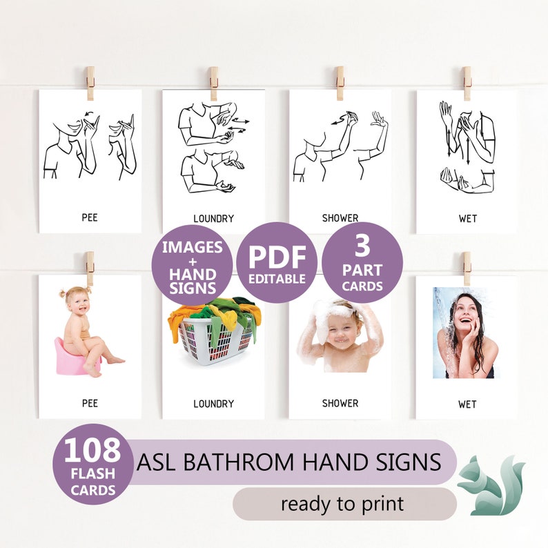 ASL BATHROOM Routines Signs, American Sign Language Bathroom Signs and ...