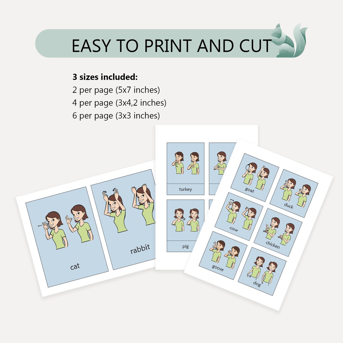 Domestic Animals Sign Language Flashcards, American Sign Language Farm ...