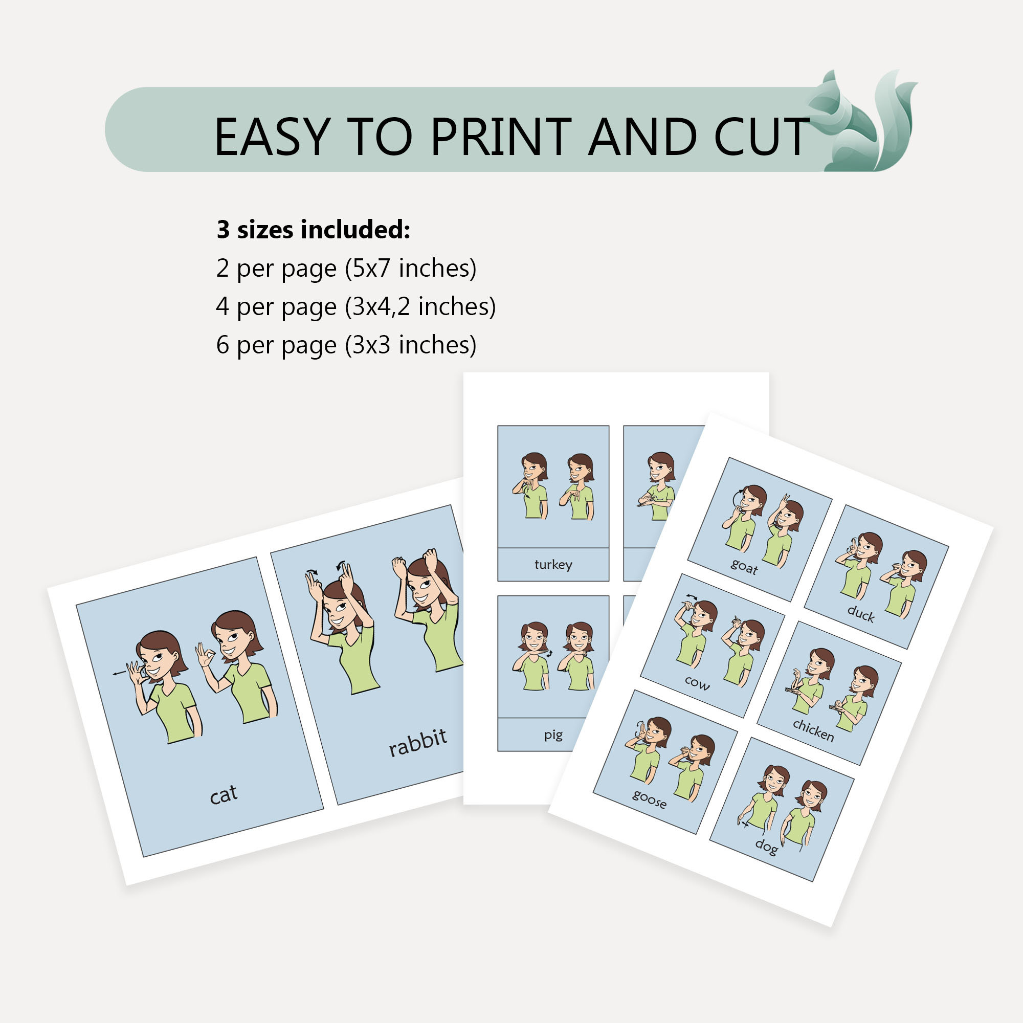 Domestic Animals Sign Language Flashcards, American Sign Language Farm ...