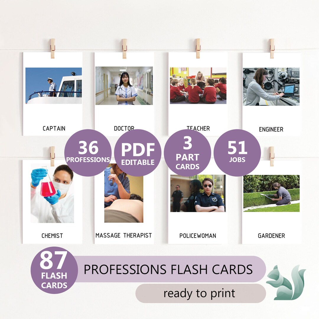 Professions & Jobs Flash Cards, Nomenclature Flashcards, Preschool ...