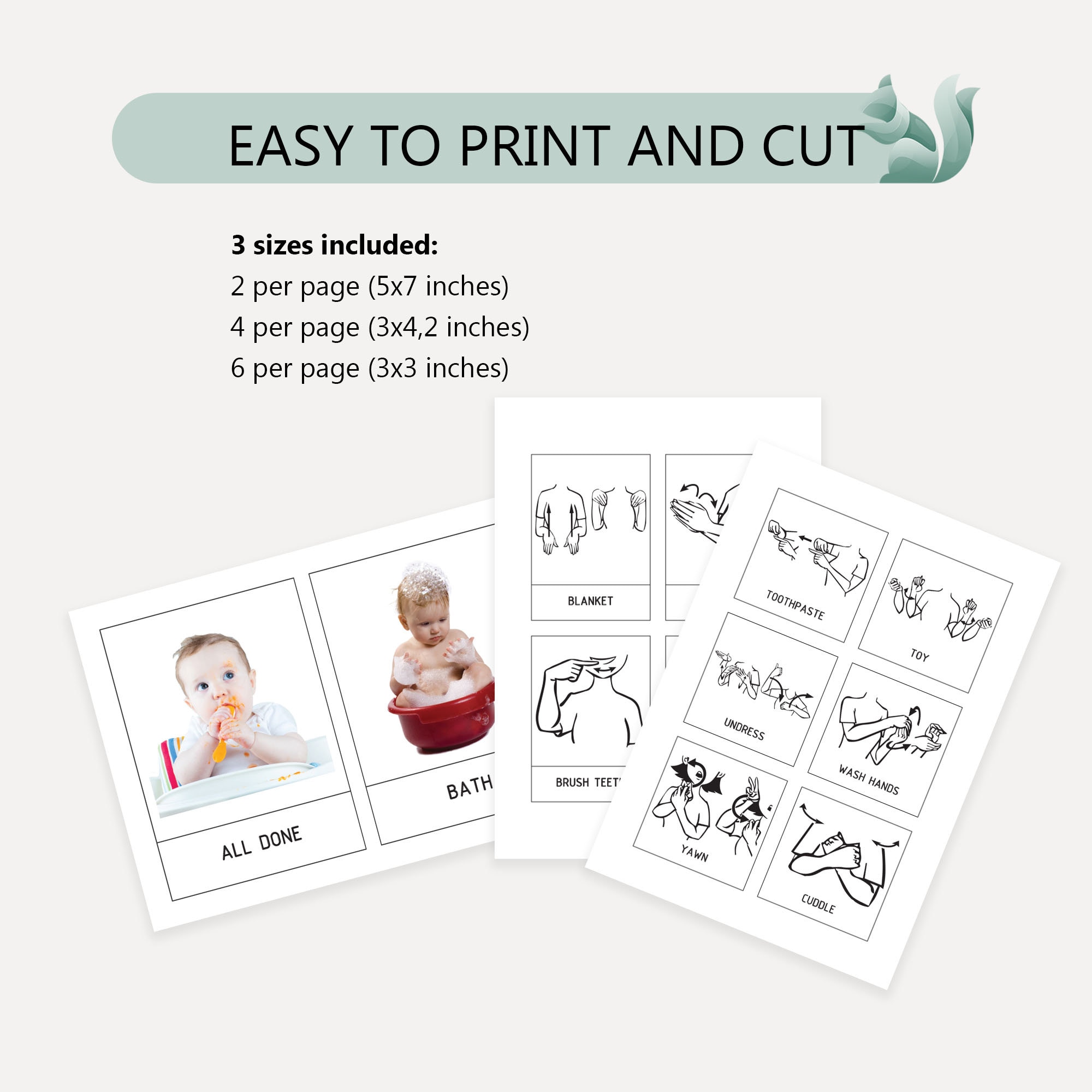 ASL BEDTIME Sign Language Flashcards, American Sign Language Bedtime ...