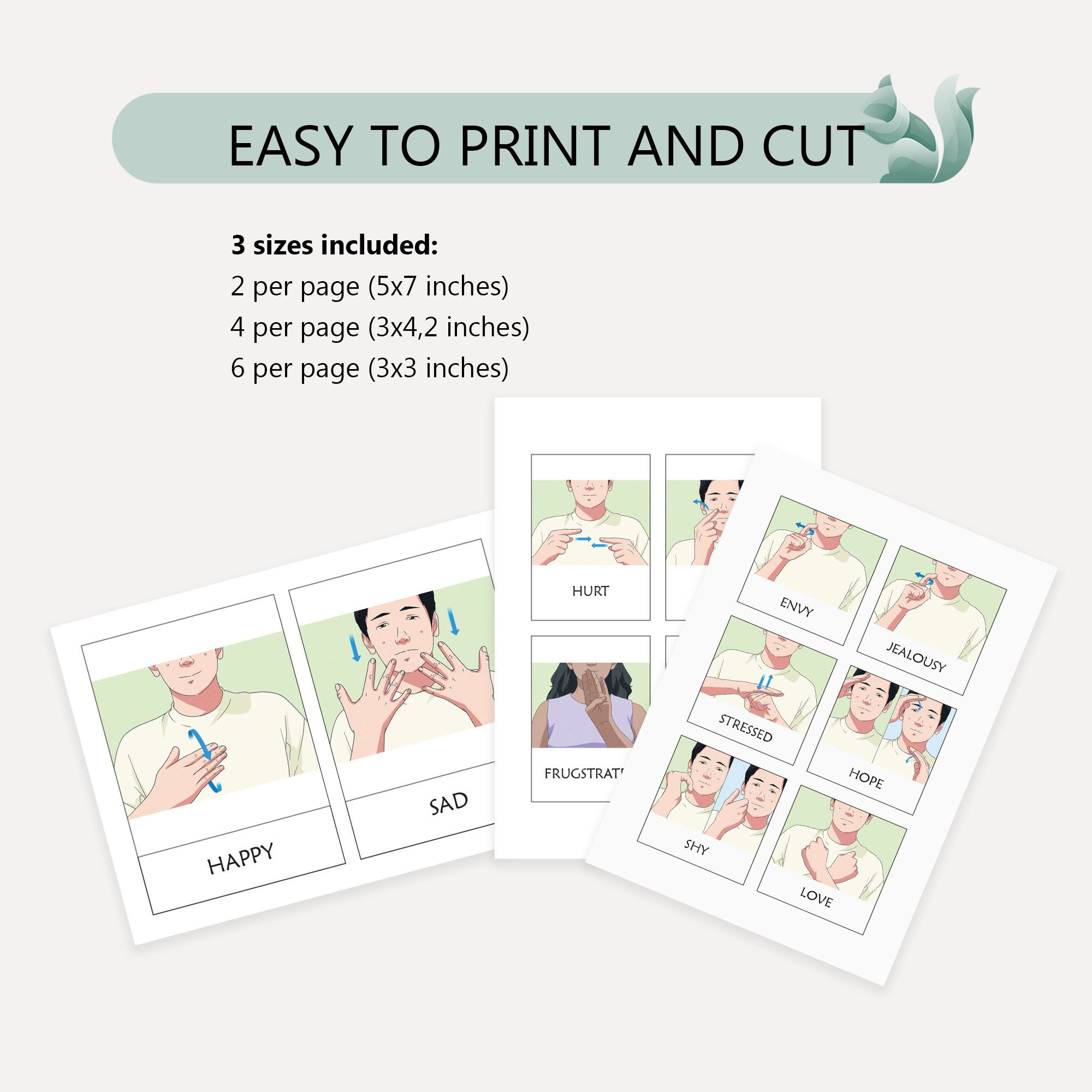 ASL Emotion Flashcards, American Sign Language Feelings Cards, Therapy ...
