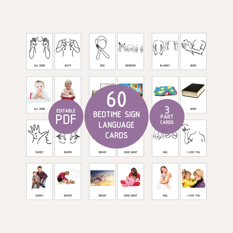 ASL BEDTIME Sign Language Flashcards, American Sign Language Bedtime ...