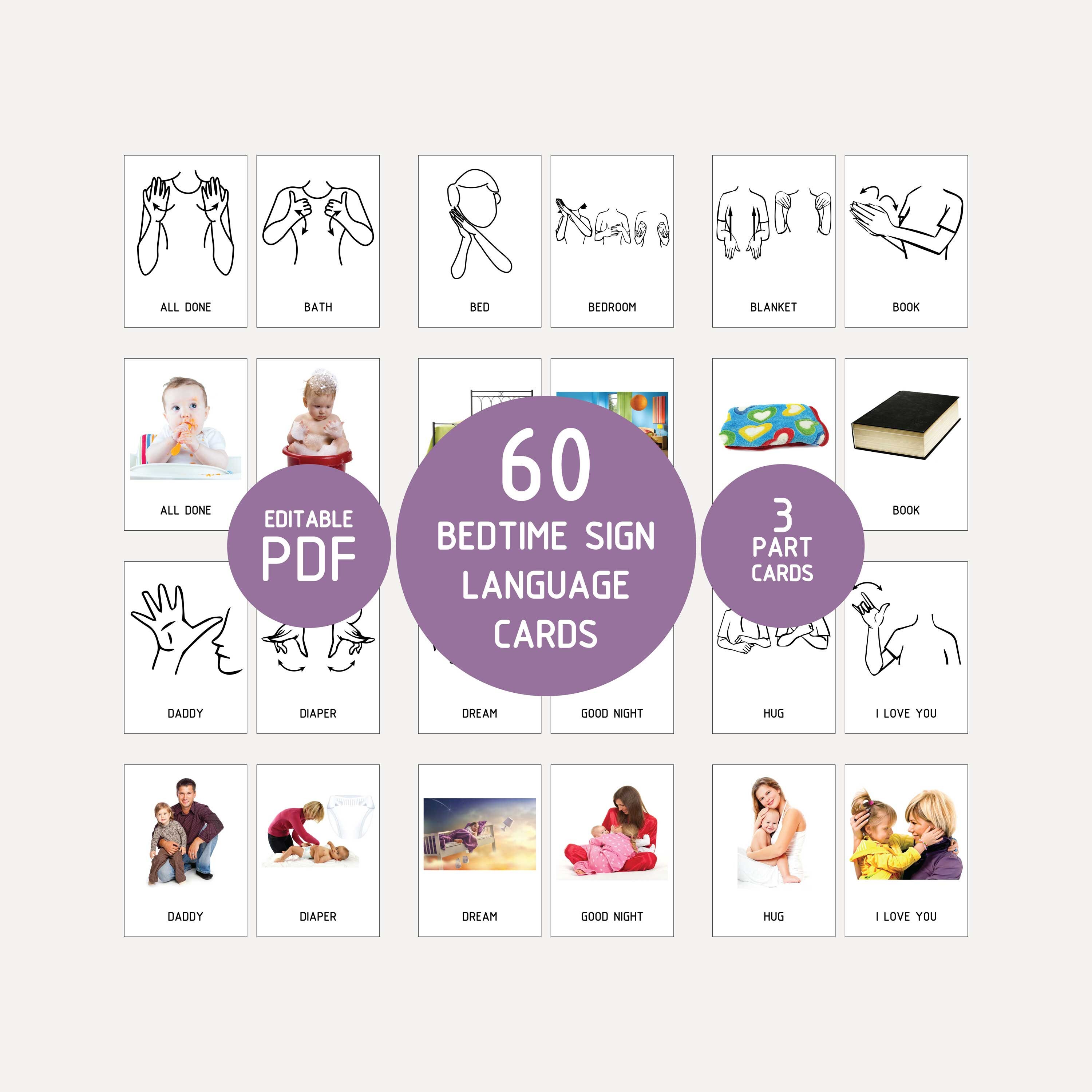 ASL BEDTIME Sign Language Flashcards, American Sign Language Bedtime ...