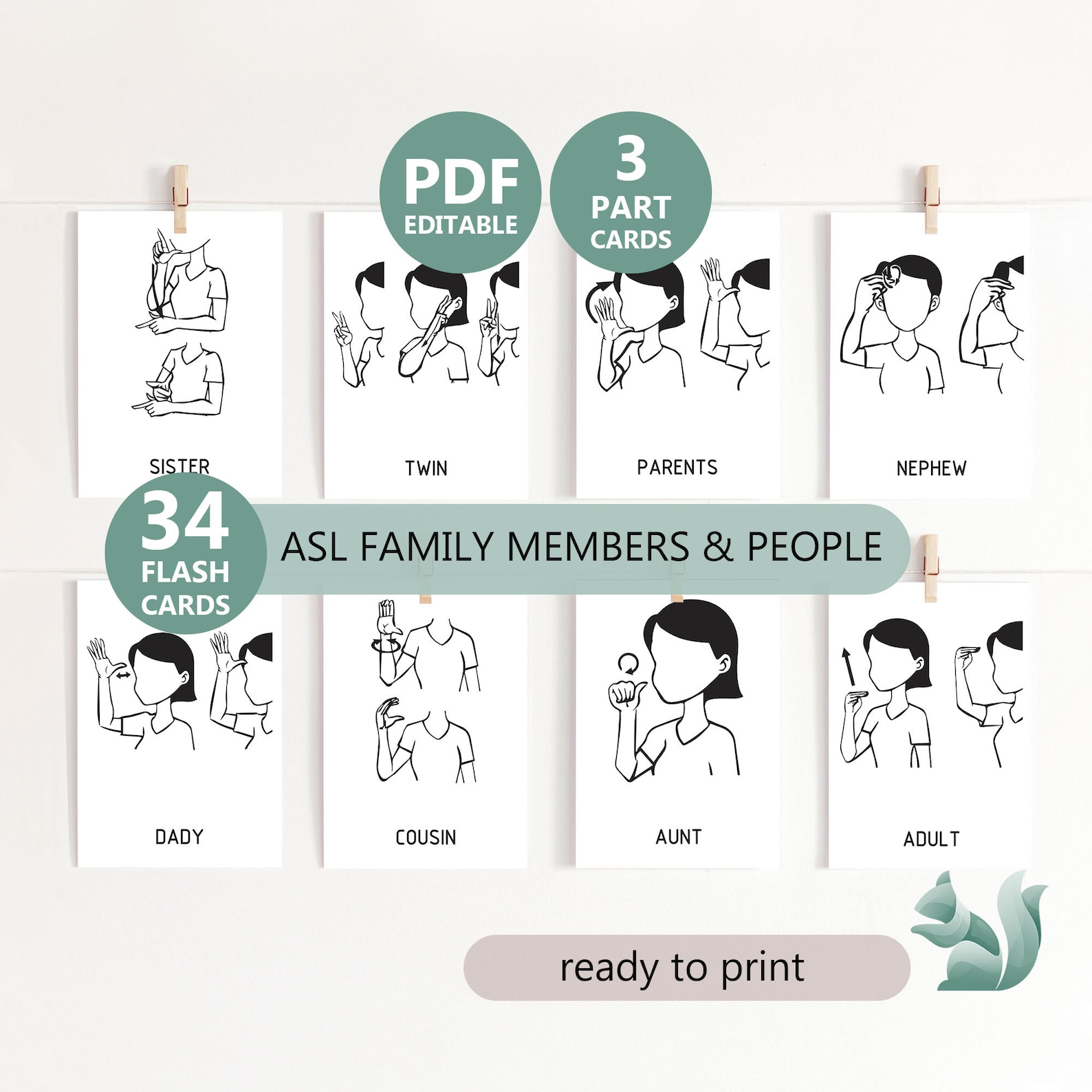 ASL Family Flashcards, Sign Language Learning (digital Download) - Etsy