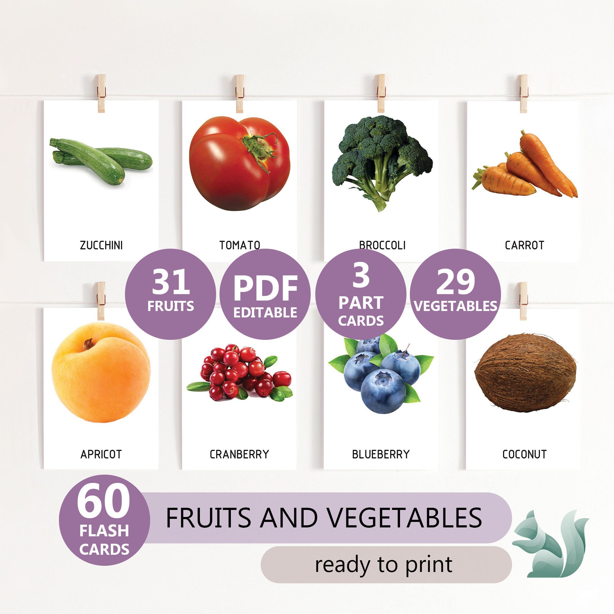 FRUITS & VEGETABLES Flash Cards With Real Images, Fruits Flash Cards ...