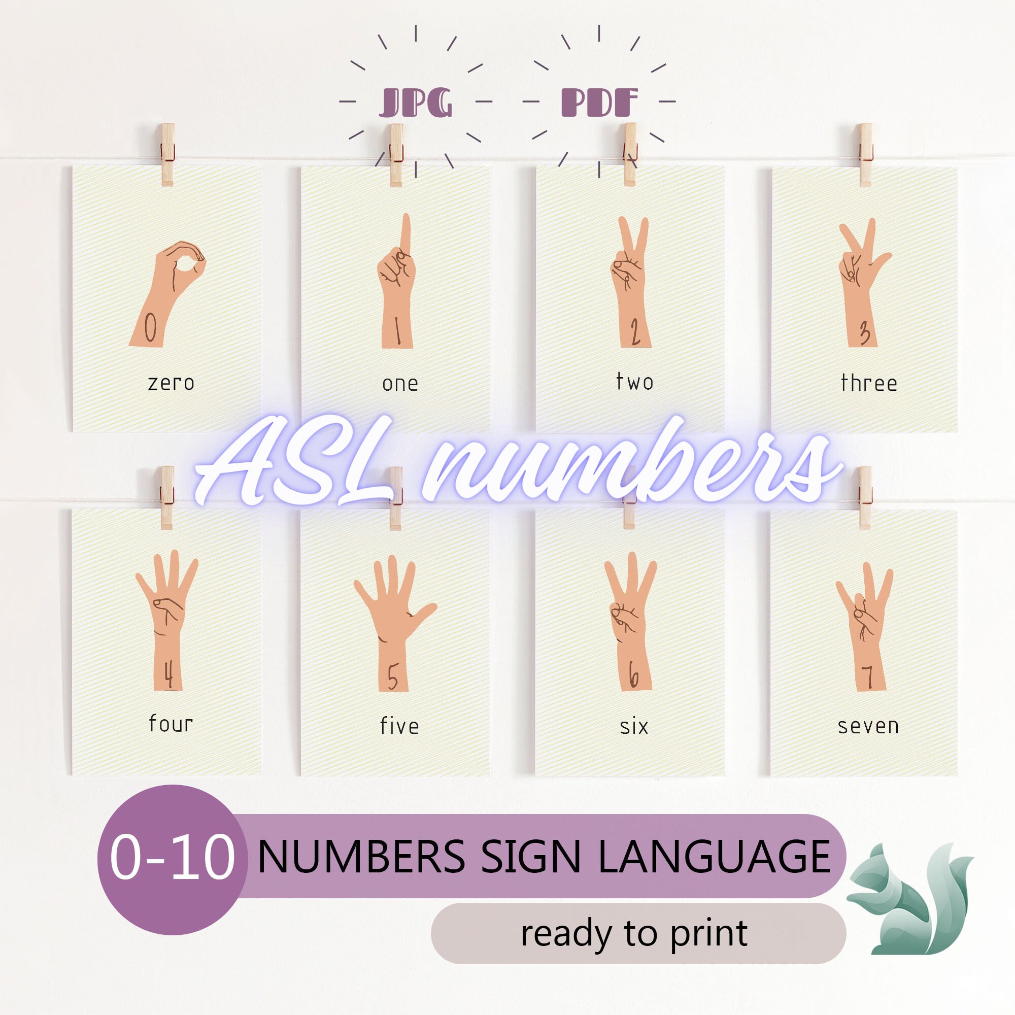 American Sign Language Numbers Flashcards 0-10 for Special Education ...