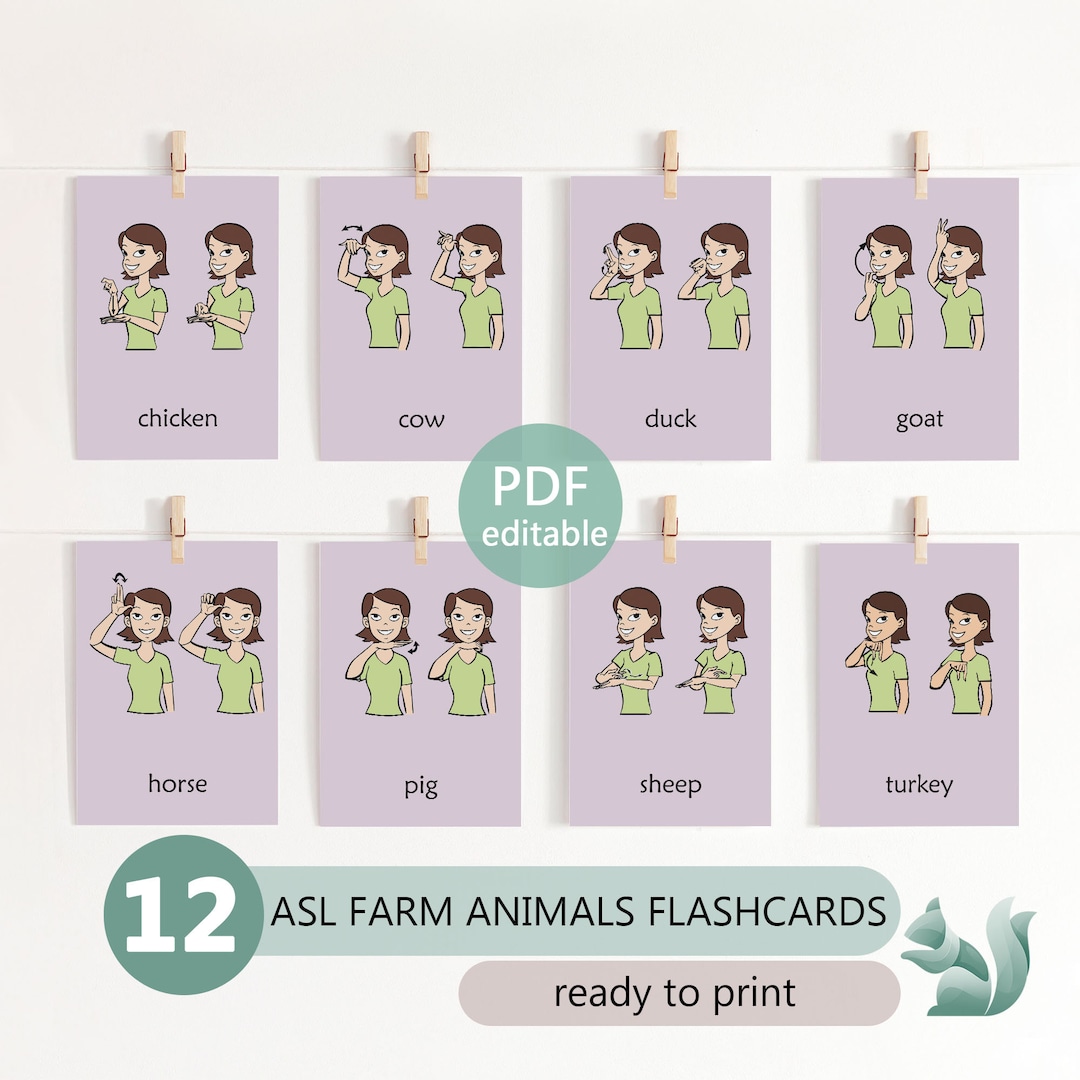 Farm Animals Sign Language Flashcards, American Sign Language Animals ...