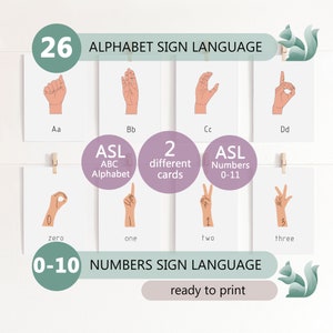 ASL Alphabet - Numbers Flashcards Set of 2, American Sign Language ABC ...
