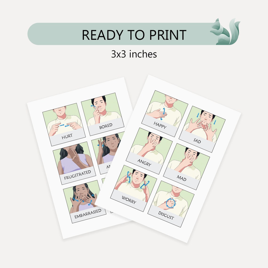 Feelings Flashcards in ASL, American Sign Language Emotions Cards ...