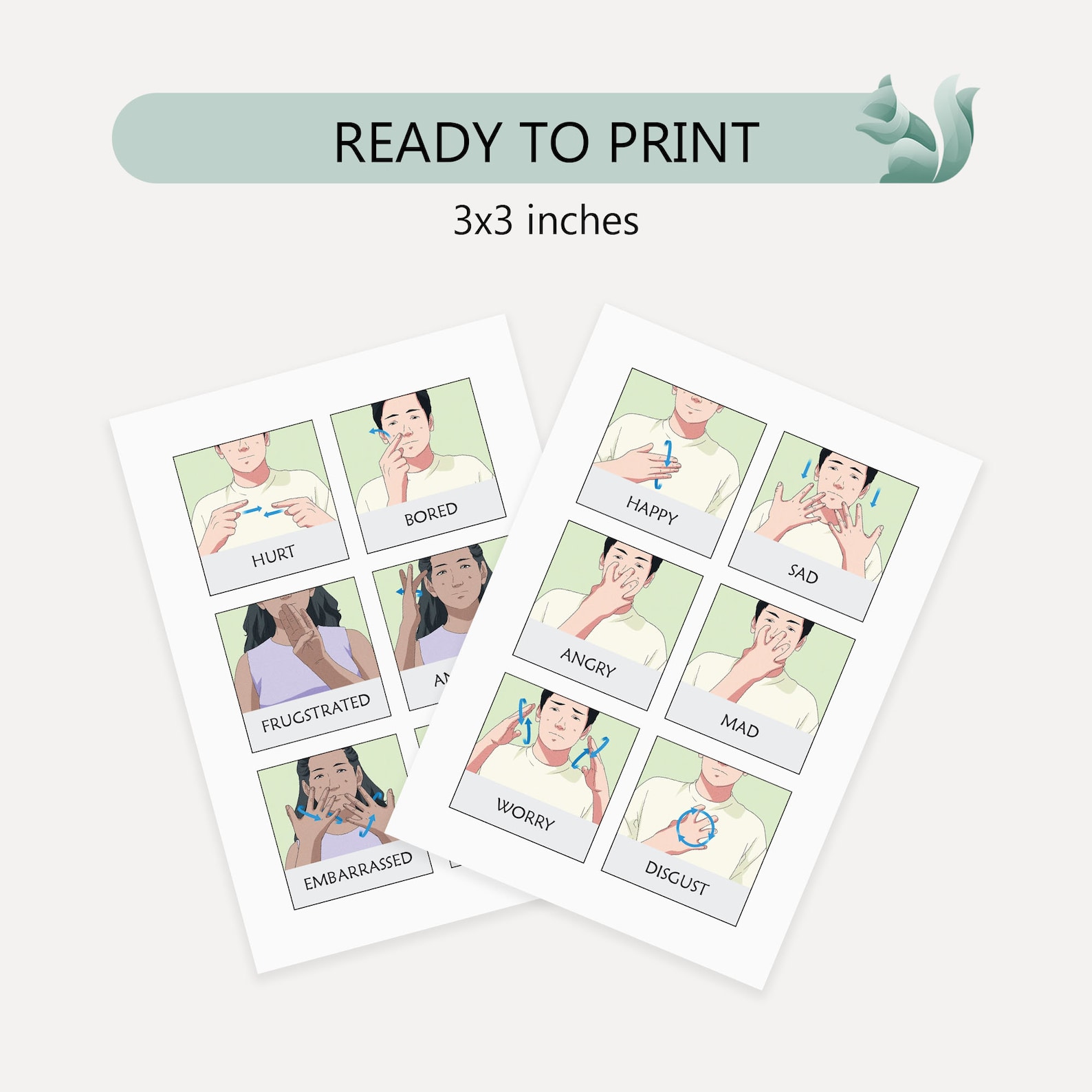 Feelings Flashcards in ASL, American Sign Language Emotions Cards ...