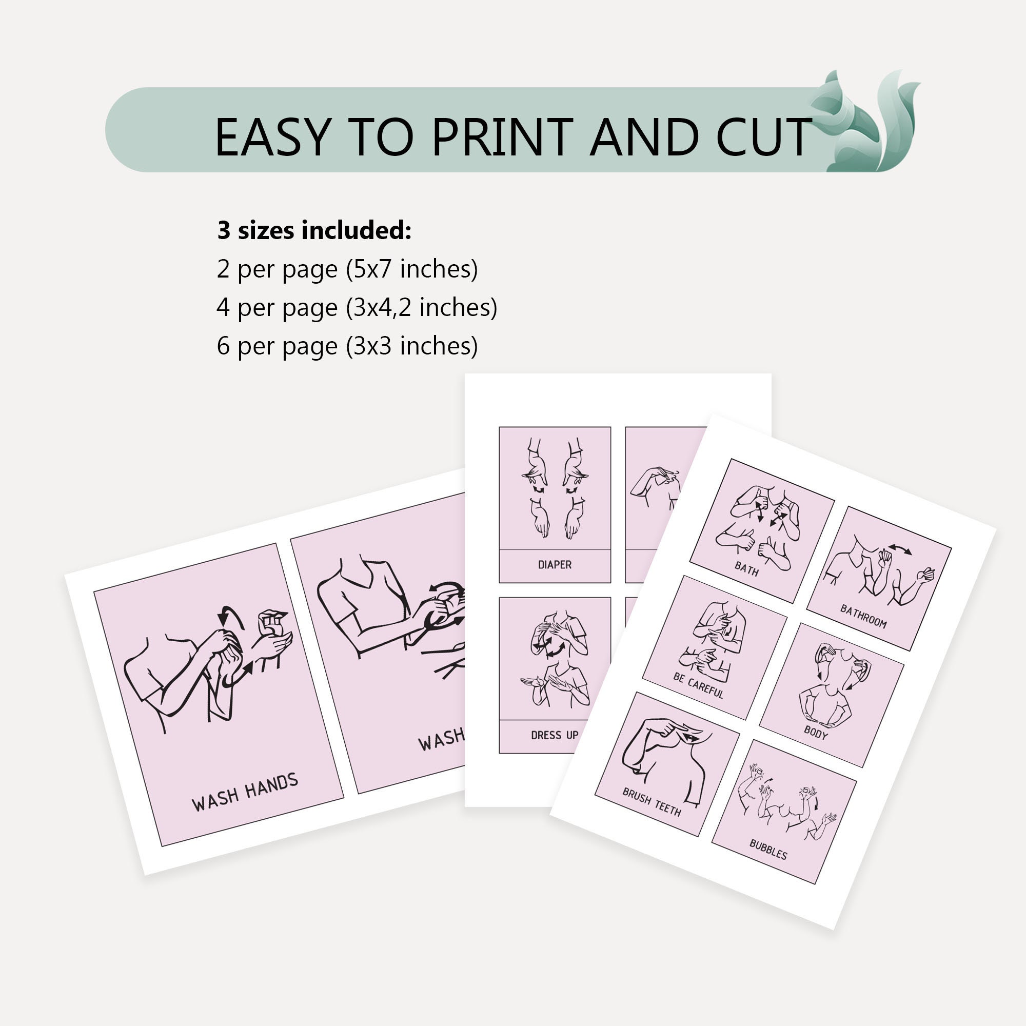 BATHROOM Sign Language Flashcards, American Sign Language Bedtime Words ...