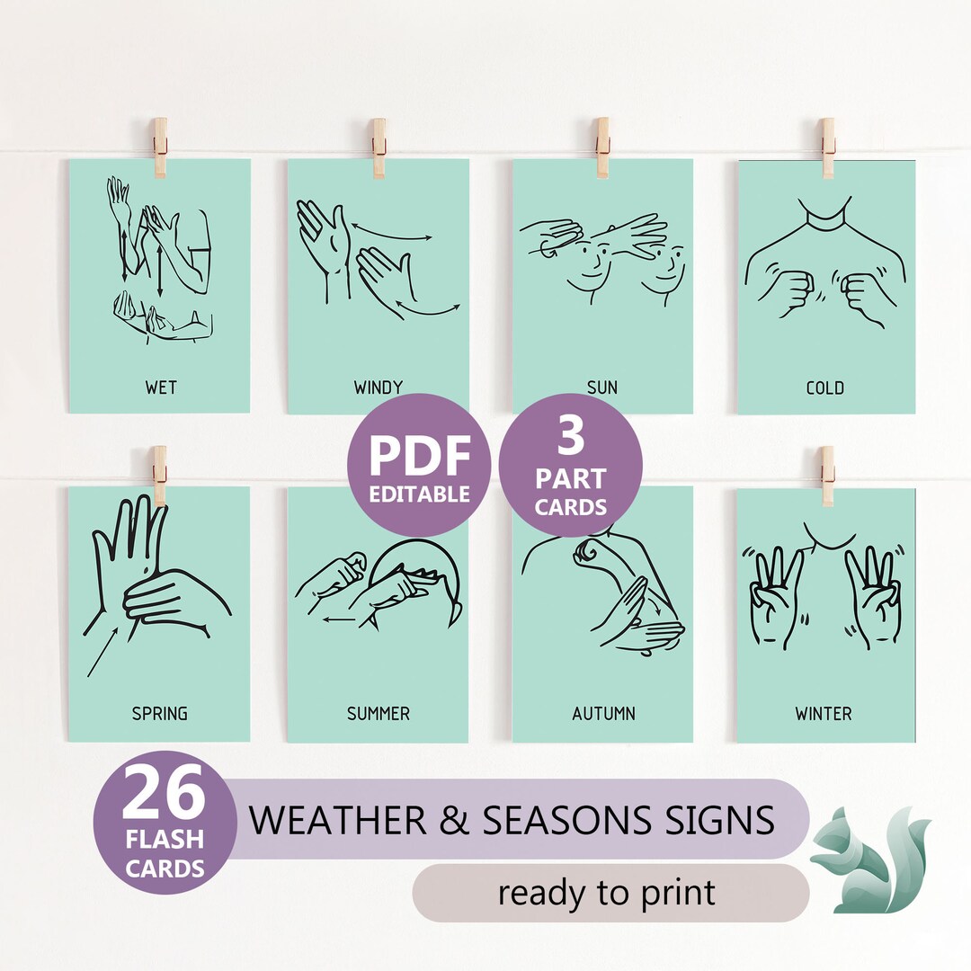 ASL WEATHER & SEASONS Flashcards, Baby Sign Language Weather Flashcards ...