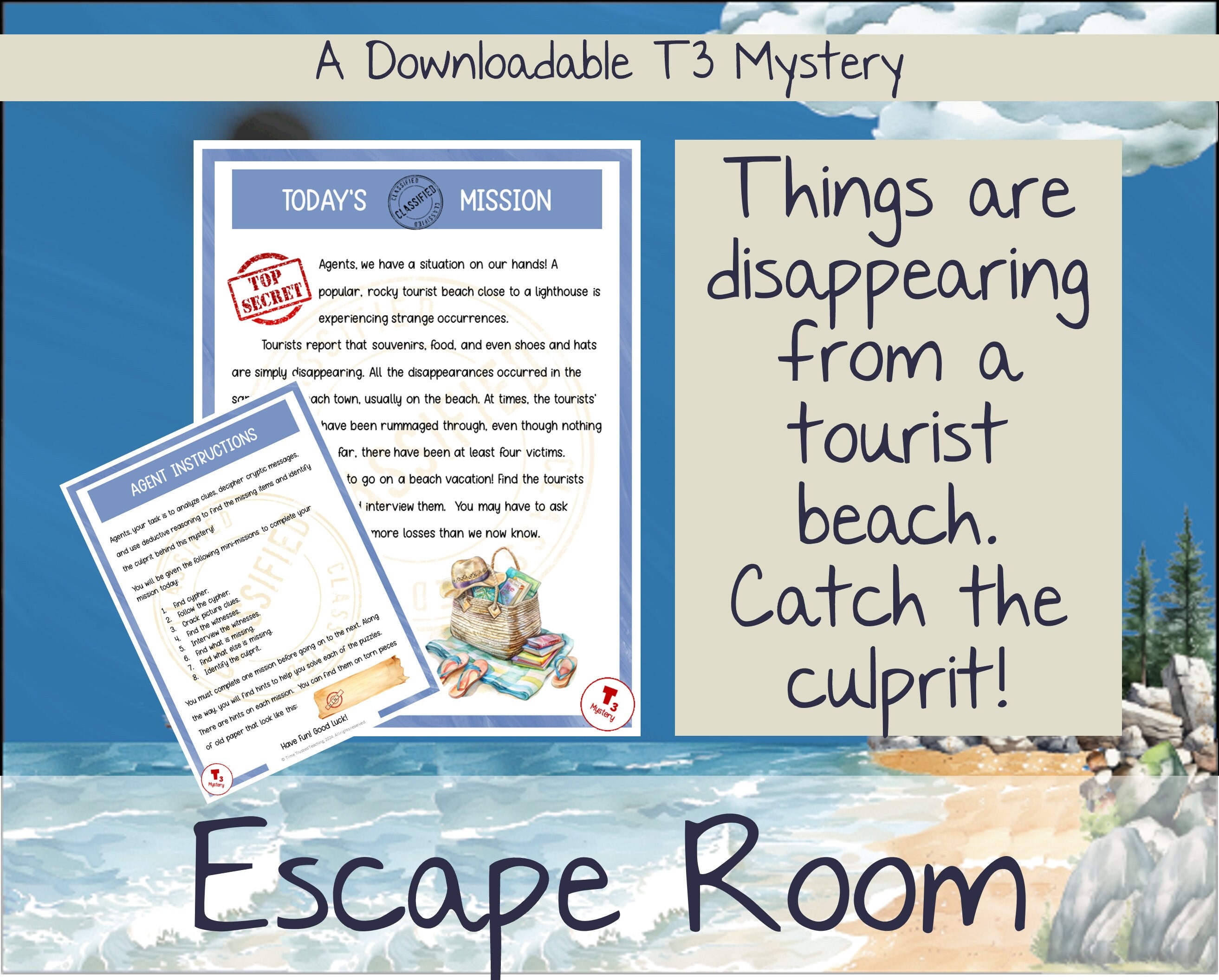 Rocky Beach Mystery Escape Room: Printable Puzzle Game (download ONLY ...