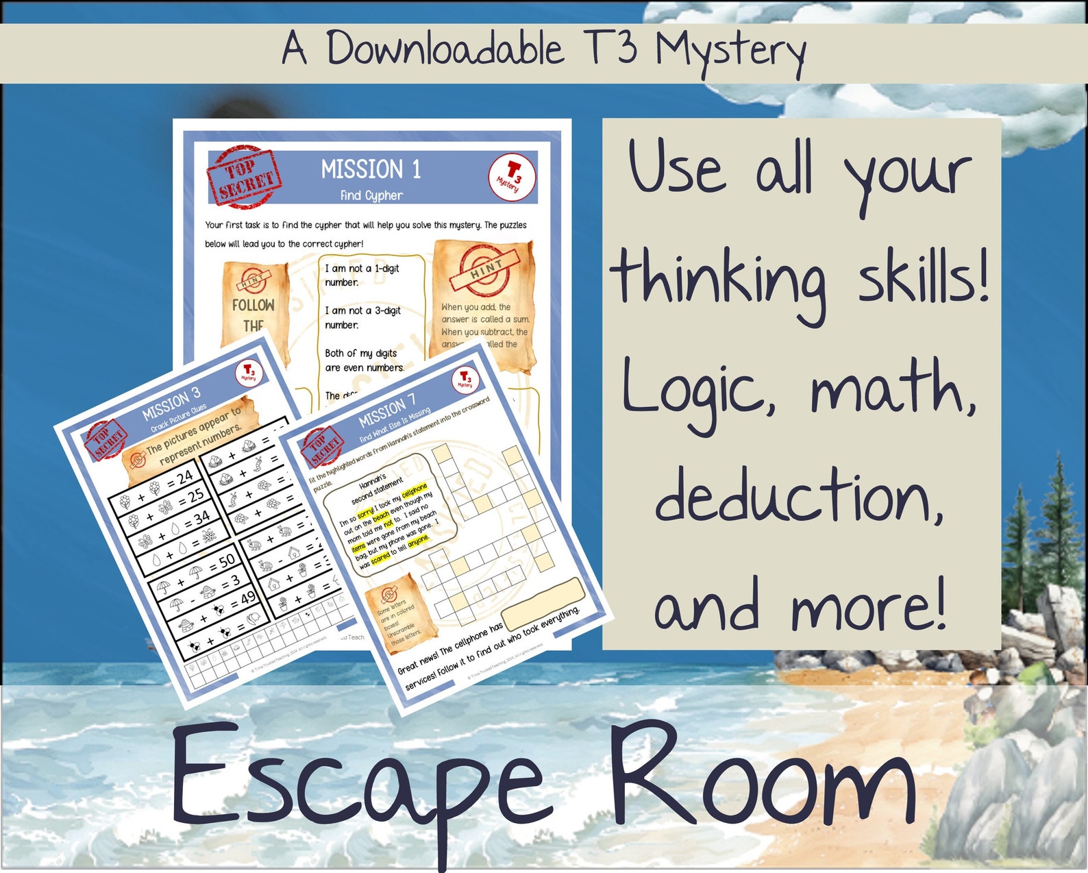 Rocky Beach Mystery Escape Room: Printable Puzzle Game (download ONLY ...