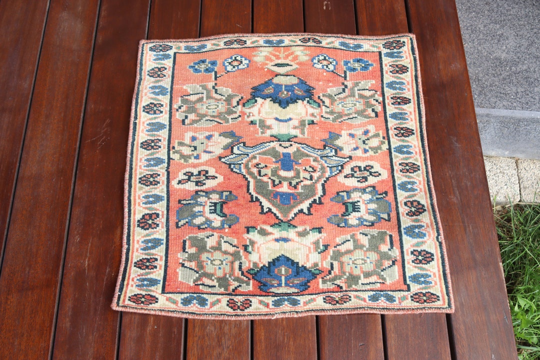 Vintage Rug, 2x2 Small Rugs, Turkish Rug, Flower Patterned Anatolian ...